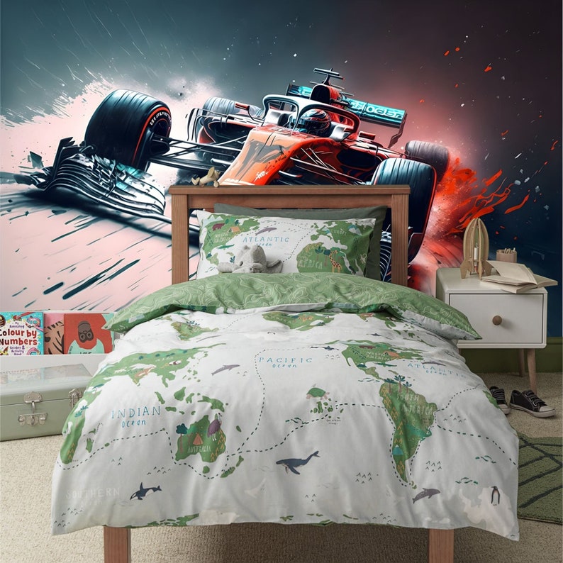 Formula 1 Racing Car Wallpaper Mural, Abstract AI Art, Peel and Stick ...