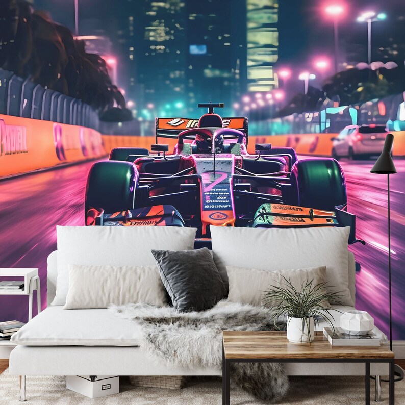 Formula 1 Racing Car Synthwave Mural, Peel and Stick Wallpaper - Etsy