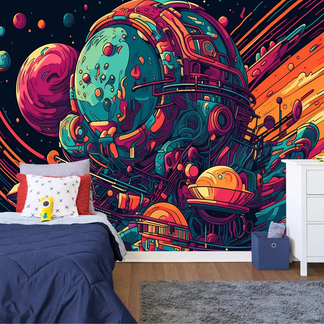 Pop Art Space Station Psychedelic Kids Room Gift, Art Print Photomural ...