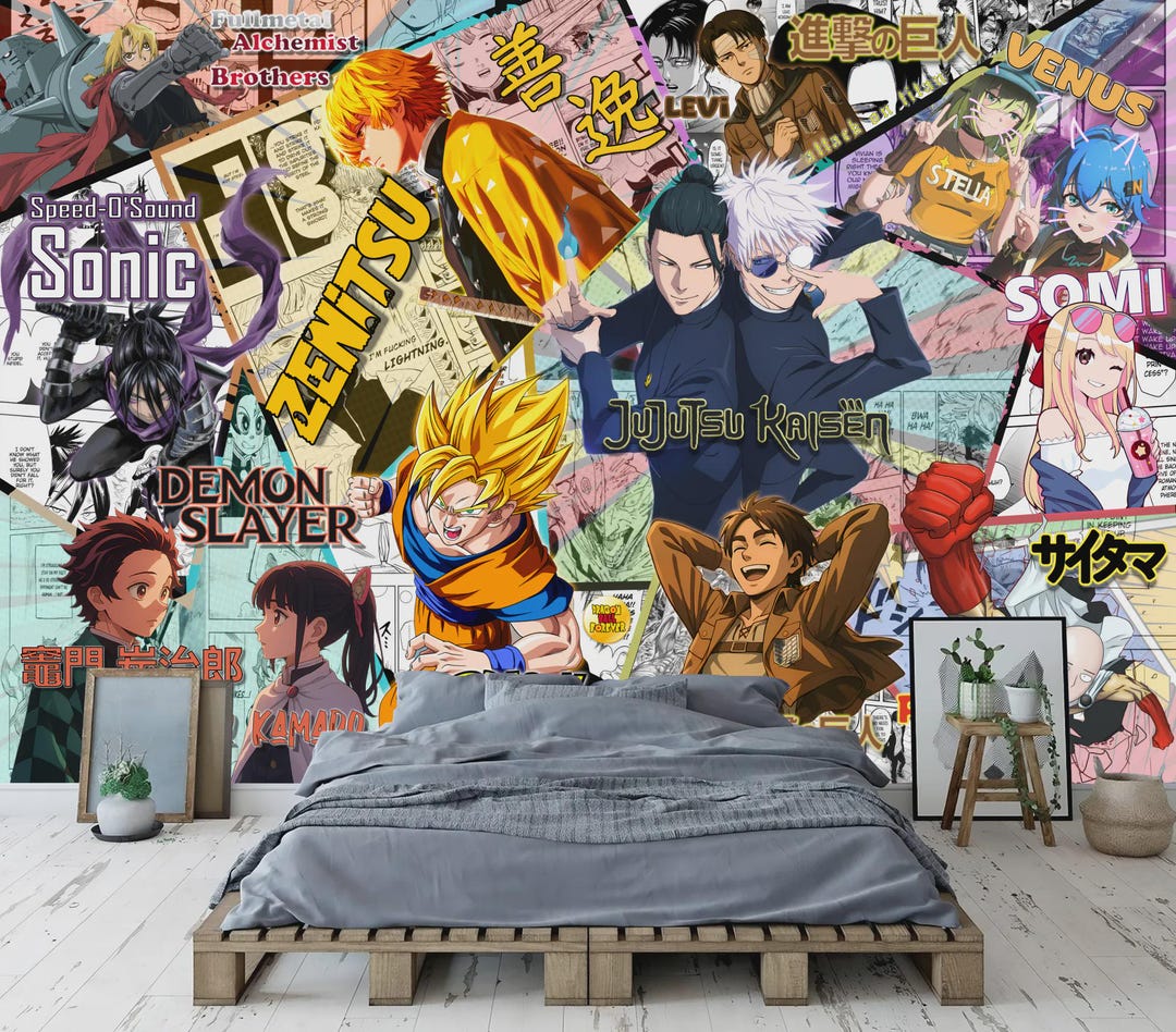 Anime Manga Collage Wallpaper Crossover, Comics Wall Mural - Etsy