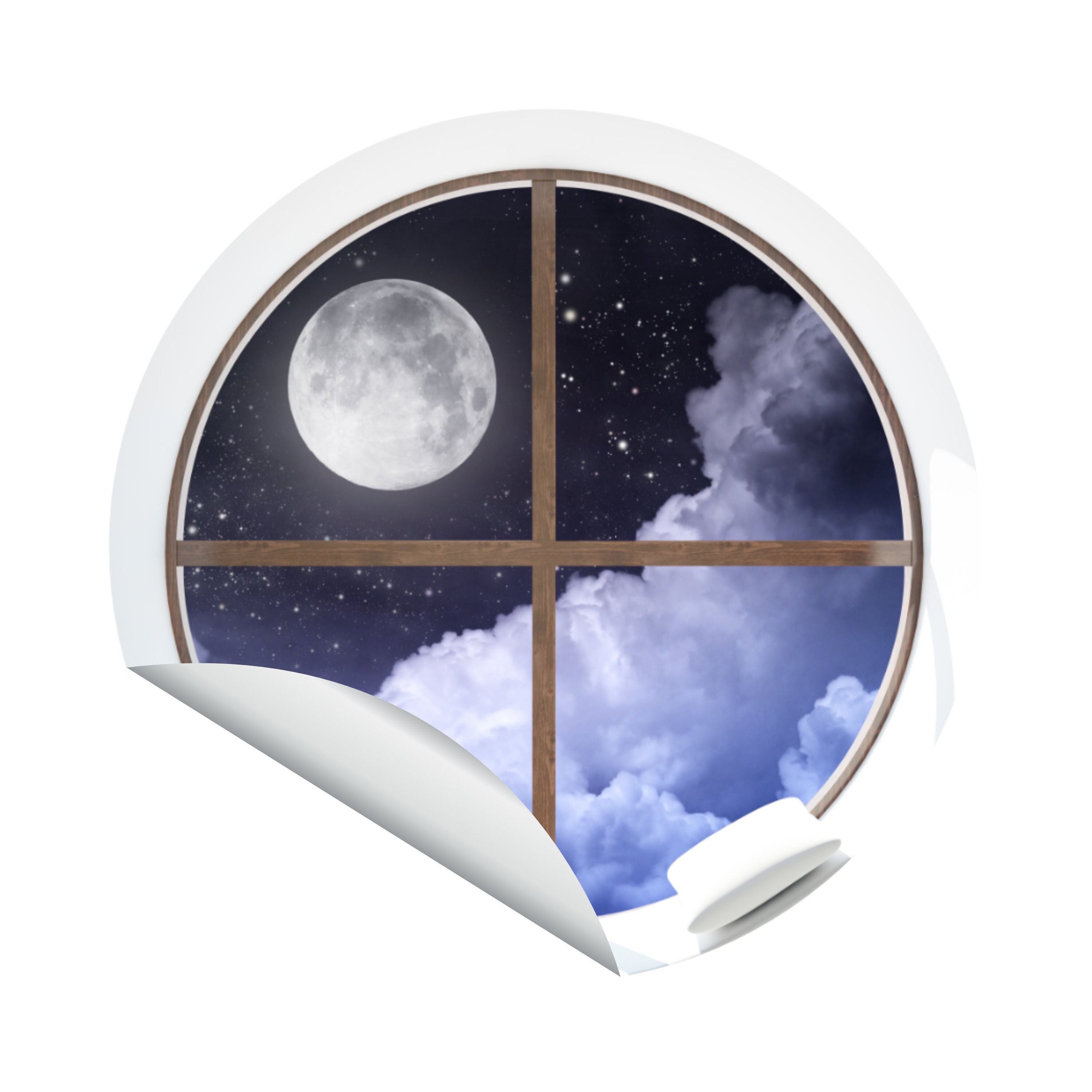 3D Window View Night Sky Moon Circle Poster Photomural Wall - Etsy
