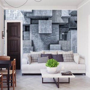 Geometric 3D Concrete Cube Room Design Art Print Photomural Wallpaper ...