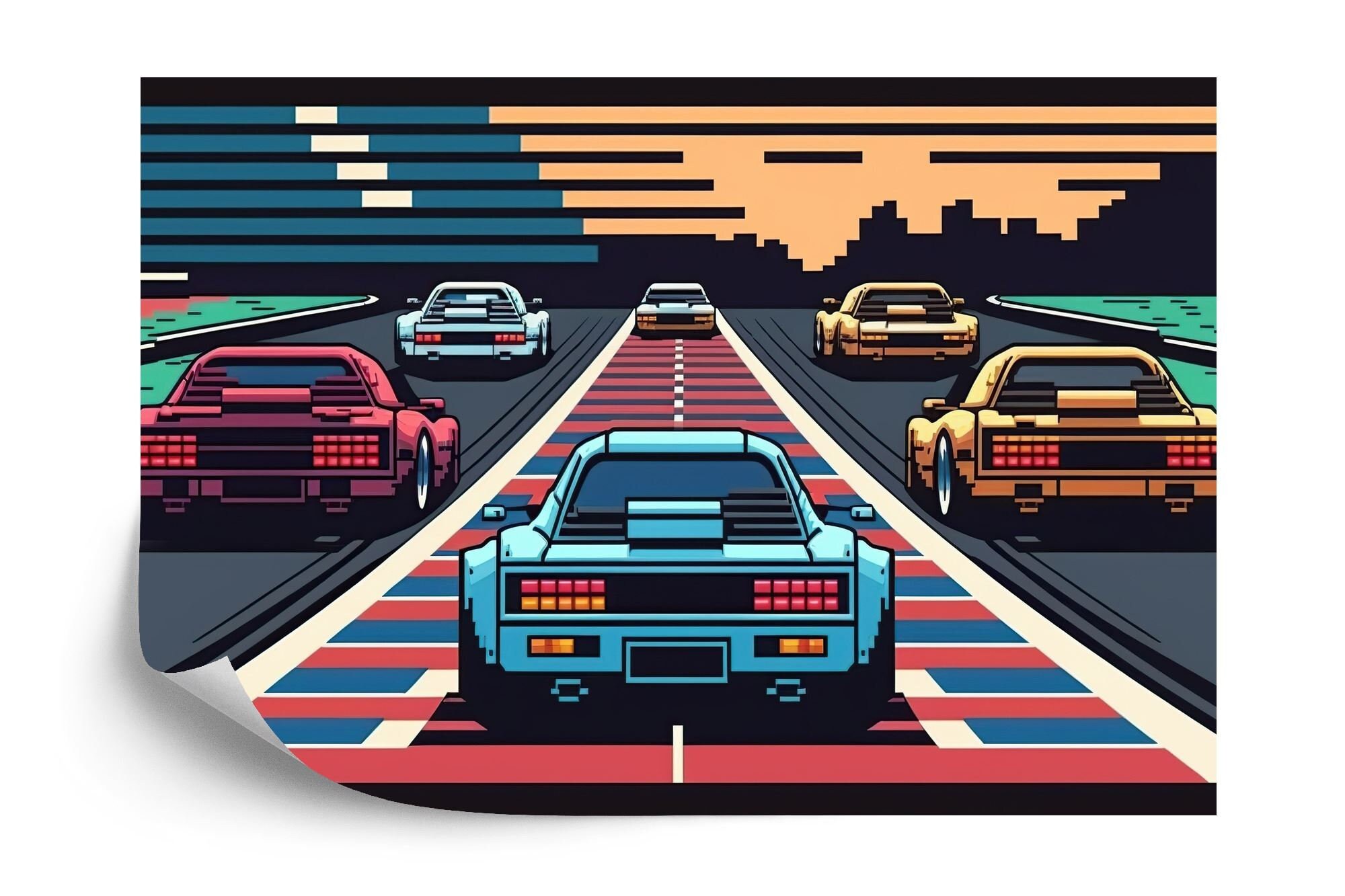 Retro Computer Game Car Race Pixel Art Gift for Kids Art - Etsy