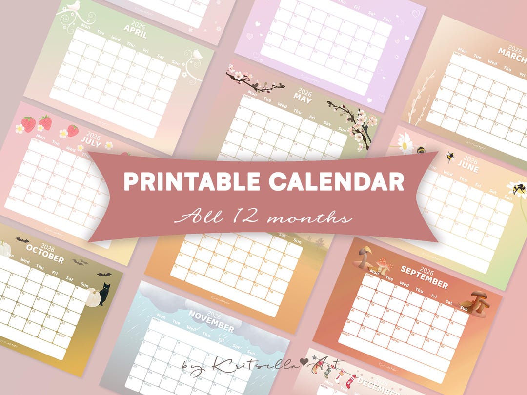 Printable 2026 Wall Calendar | Colorful Illustrated Monthly Planner A4 ...