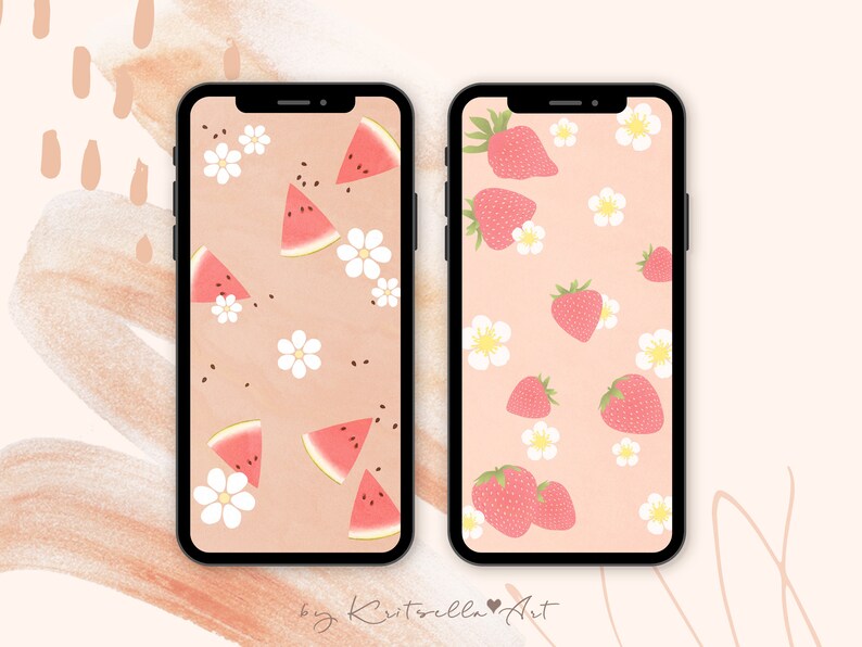 Phone Wallpaper Digital Download Watermelon Flower Strawberry Fruit Designs for iPhone & Android ...