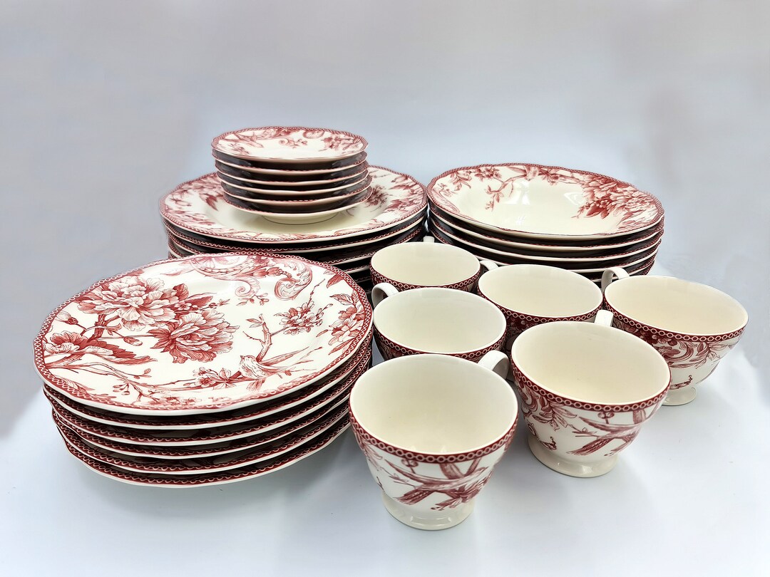 222 Fifth Adelaide Maroon Dinner and Tea Set - Etsy