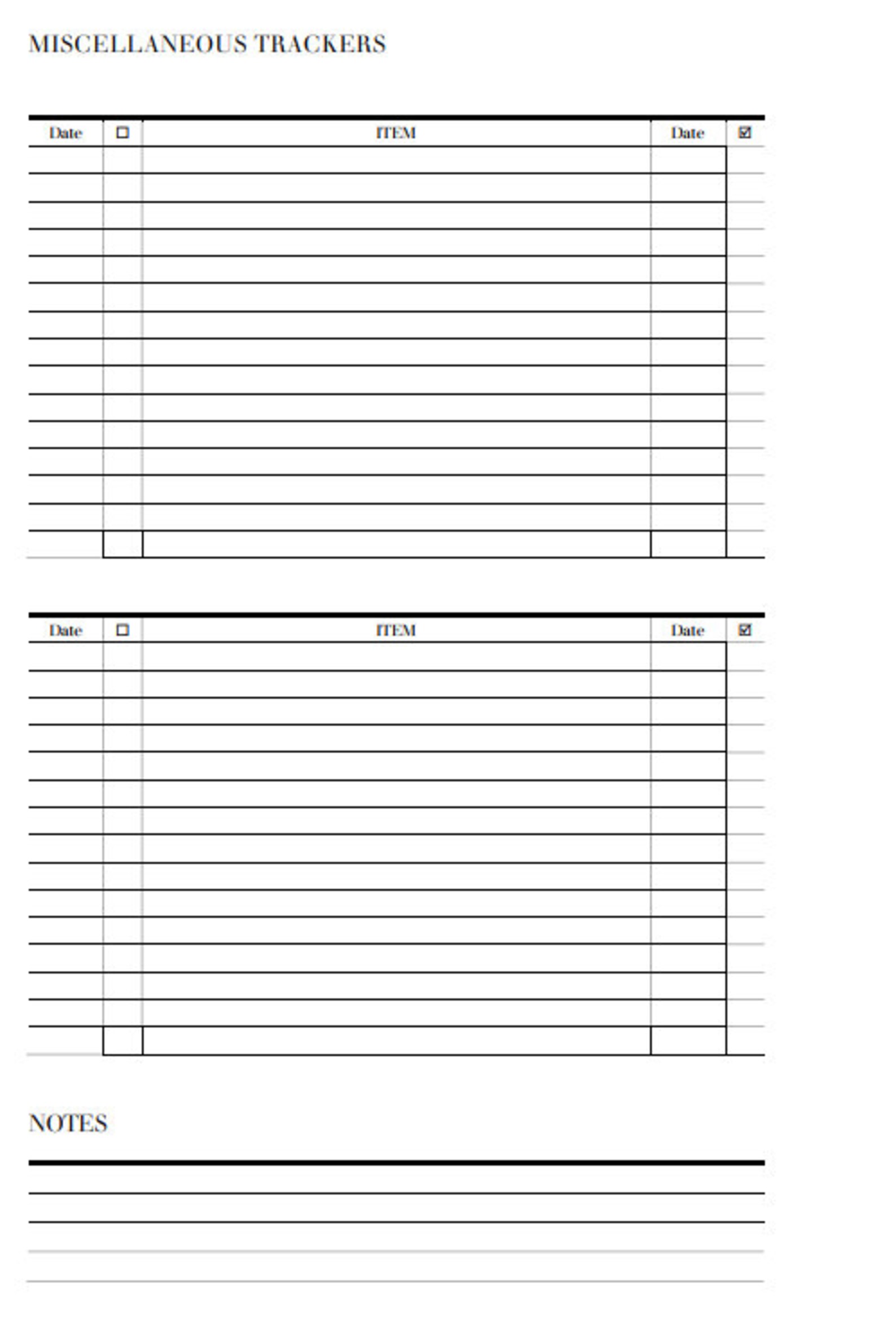 PRINTABLE A5 Miscellaneous Tracker Pages, A5 Ringed-planner Refill ...