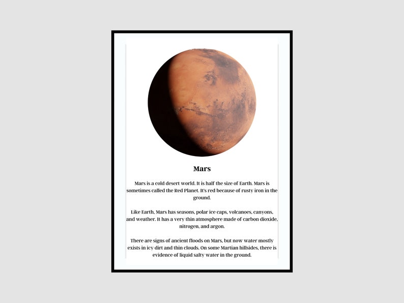 Mars Planet, Mars Printable Poster, Solar System, Digital Print ...