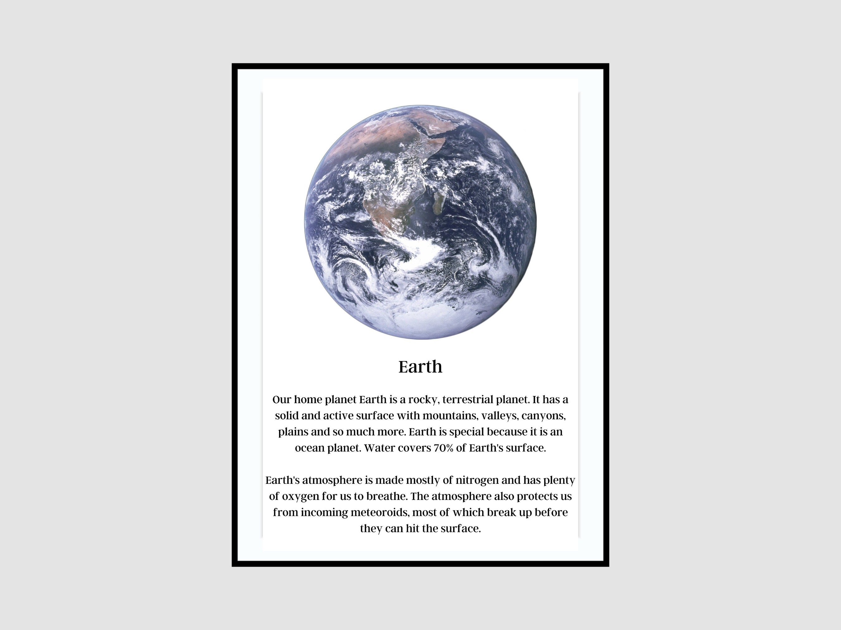 Earth Planet, Earth Printable Poster, Solar System, Digital Print ...