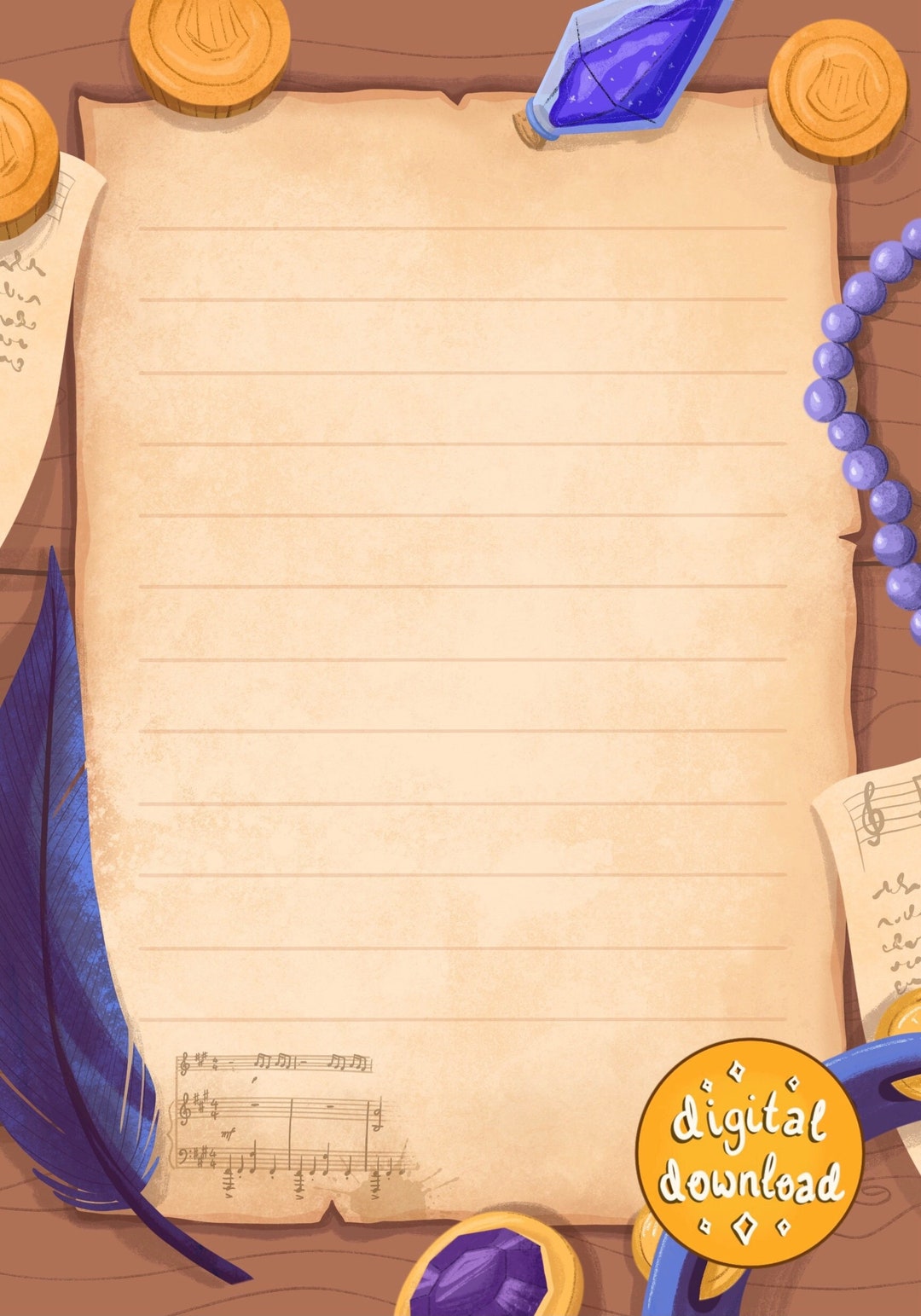 A5 and A4 Bard Themed Printable Dnd Inspired Notebook Page, Campaign ...