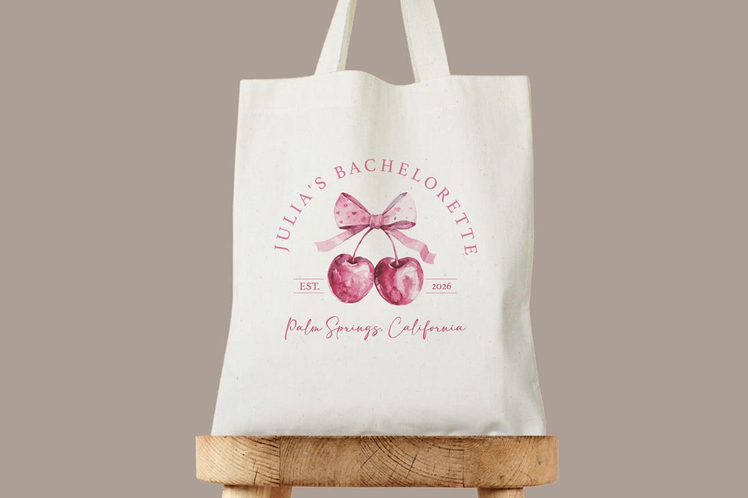 Pink Bachelorette Tote Bag, Custom Cherry Bridal Party Gift, Custom ...