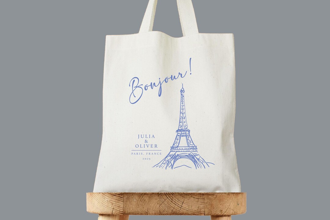 Bonjour Wedding Totebag for Guest, Eiffel Tower France Wedding Welcome ...