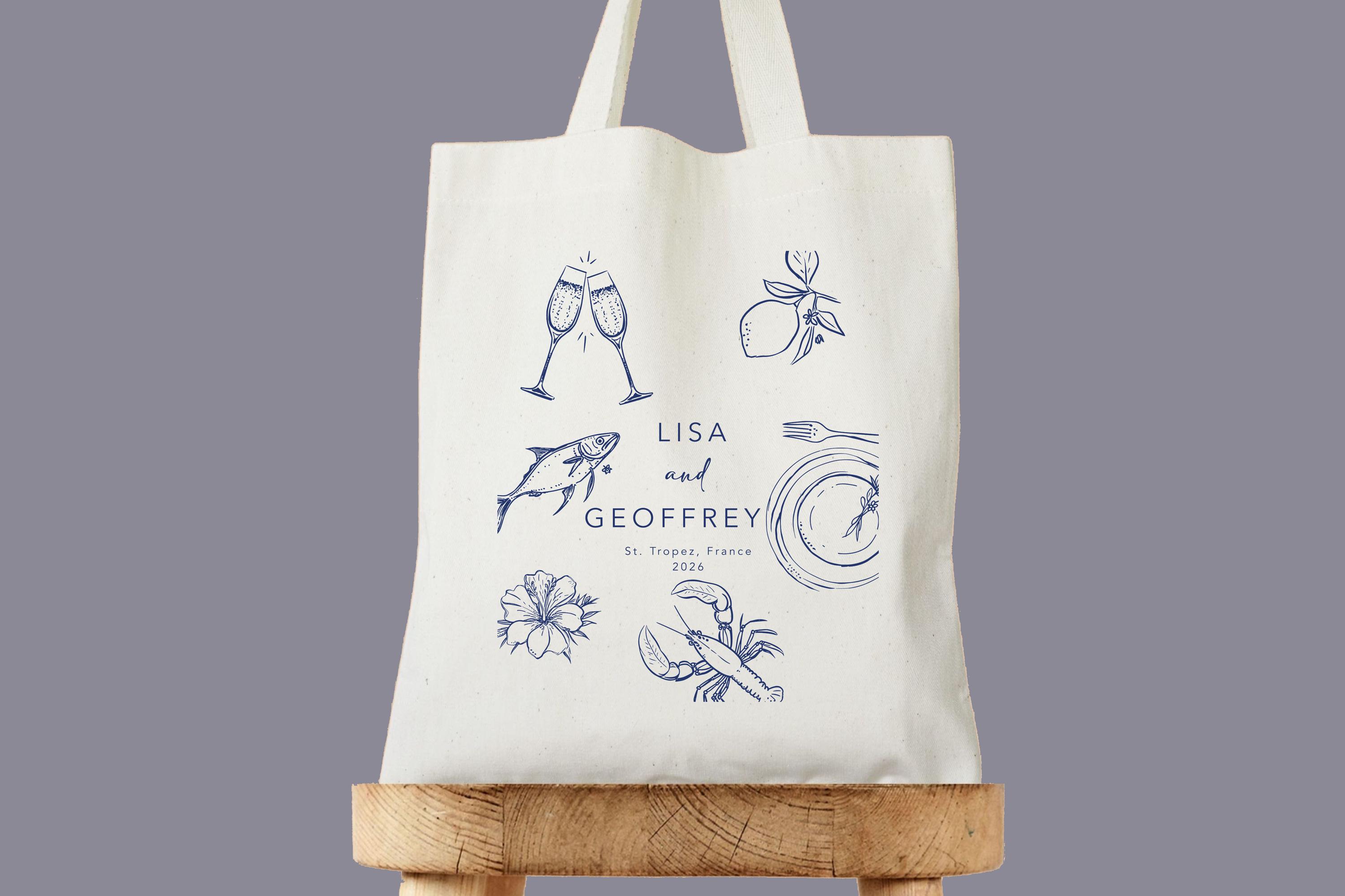 Seaside Wedding Tote Bag, French Beach Wedding Tote, Destination Bridal ...
