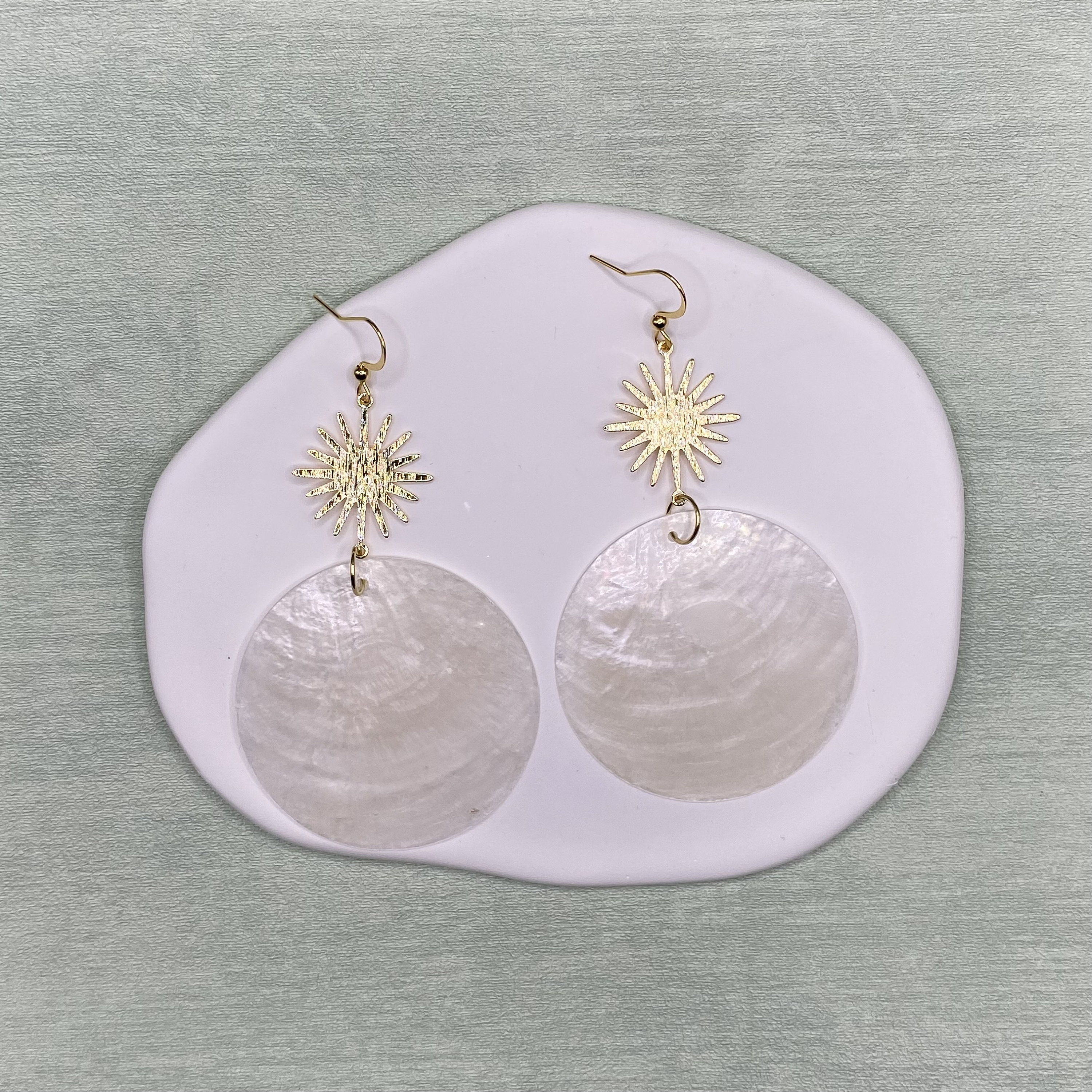 Capiz Shell Drop Earrings With 18K Gold Plated Hooks & Sun Connector ...