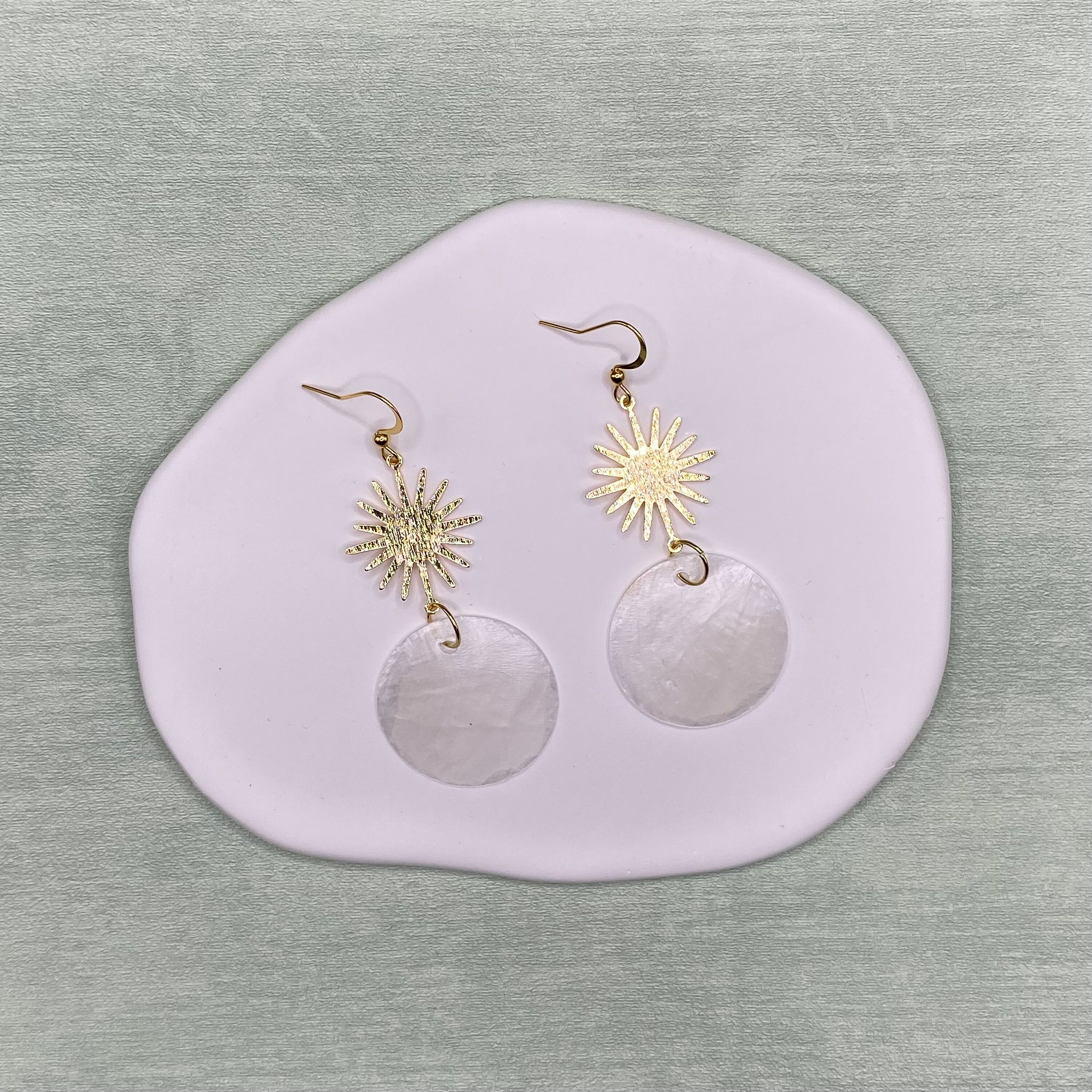Capiz Shell Drop Earrings With 18K Gold Plated Hooks & Sun - Etsy