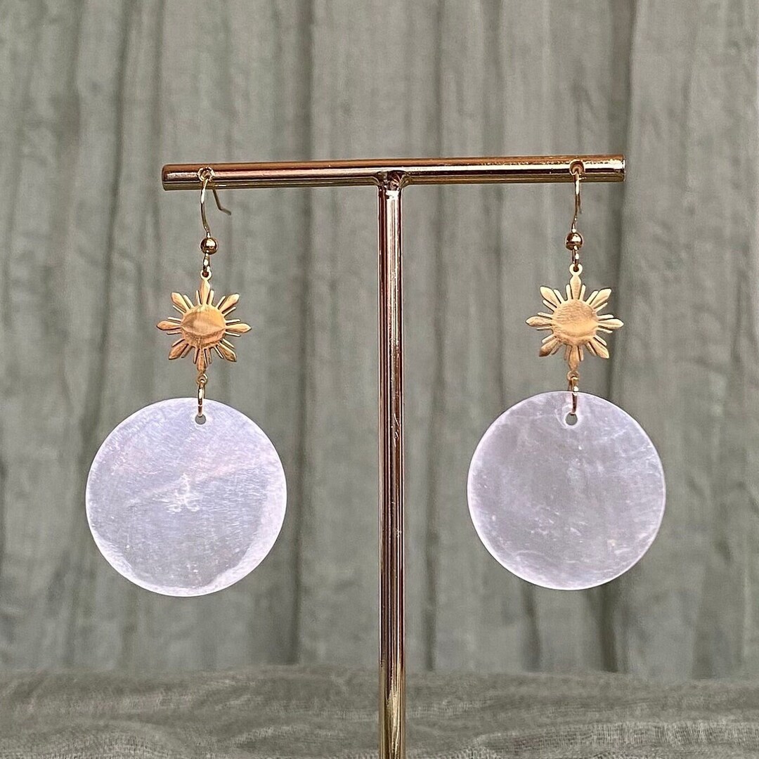 Capiz Shell Drop Earrings: 18K Gold Sun, Filipino Bridal Jewelry - Etsy
