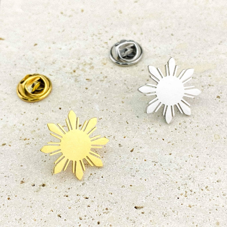 Araw Lapel Pin – Philippine Sun Design in 18K Gold Plated or Natural ...