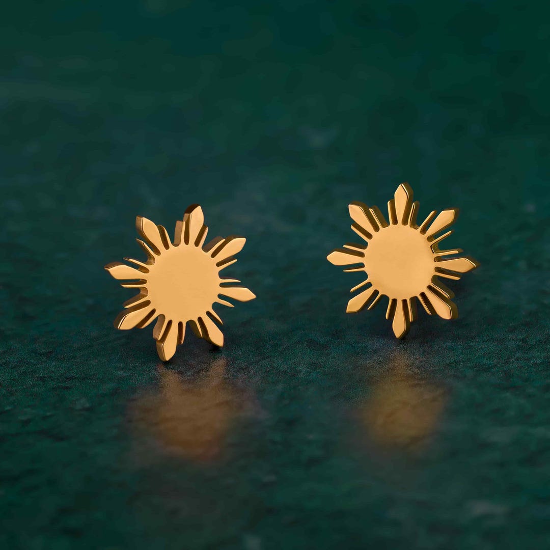 Araw Stud Earrings Philippine Sun Design in 18K Gold Plated Stainless ...