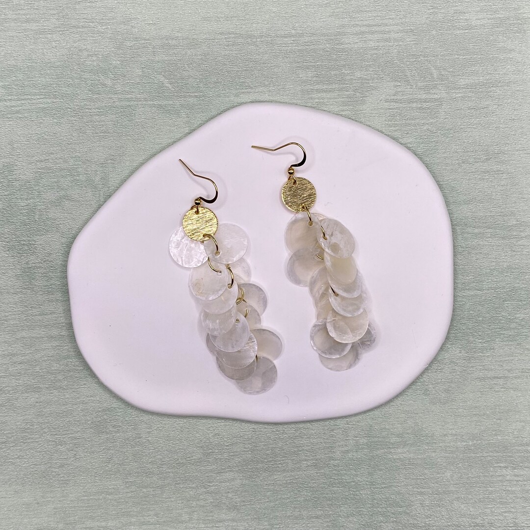 Capiz Shell Cascading Earrings With 18K Gold Plated Stainless - Etsy