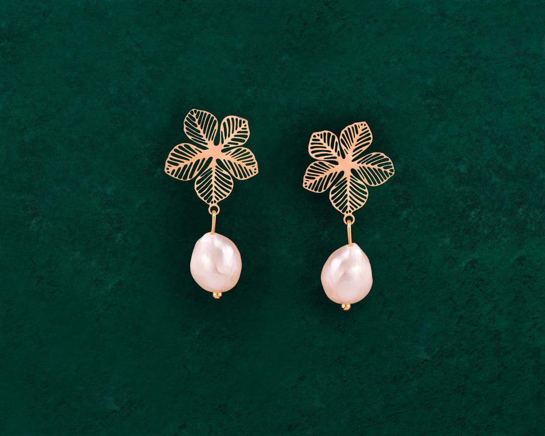 Sampaguita Flower Studs: Baroque Pearl Charm, Gold/platinum Plated - Etsy