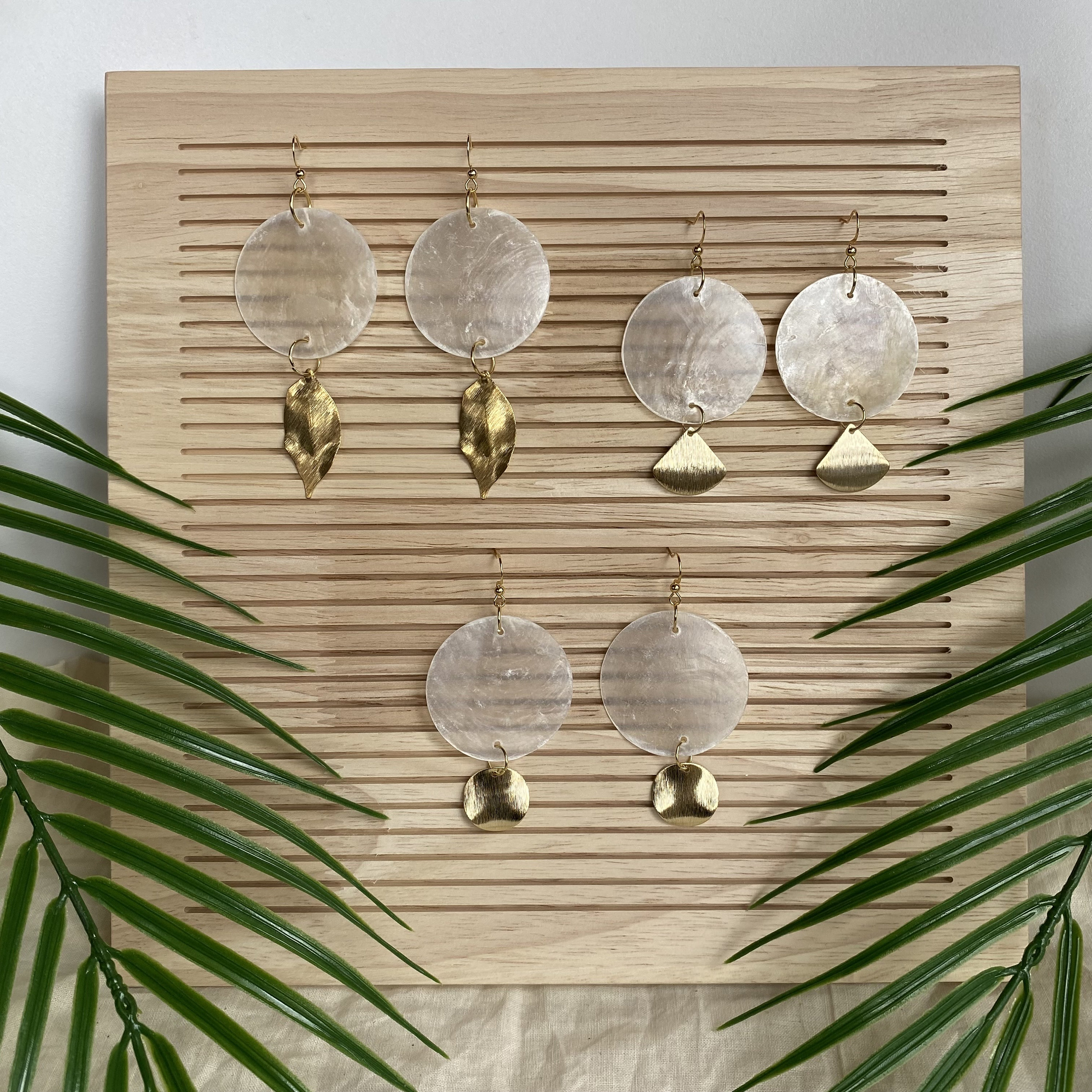 Capiz Shell Drop Earrings With 18K Gold Plated Hooks and Charms ...