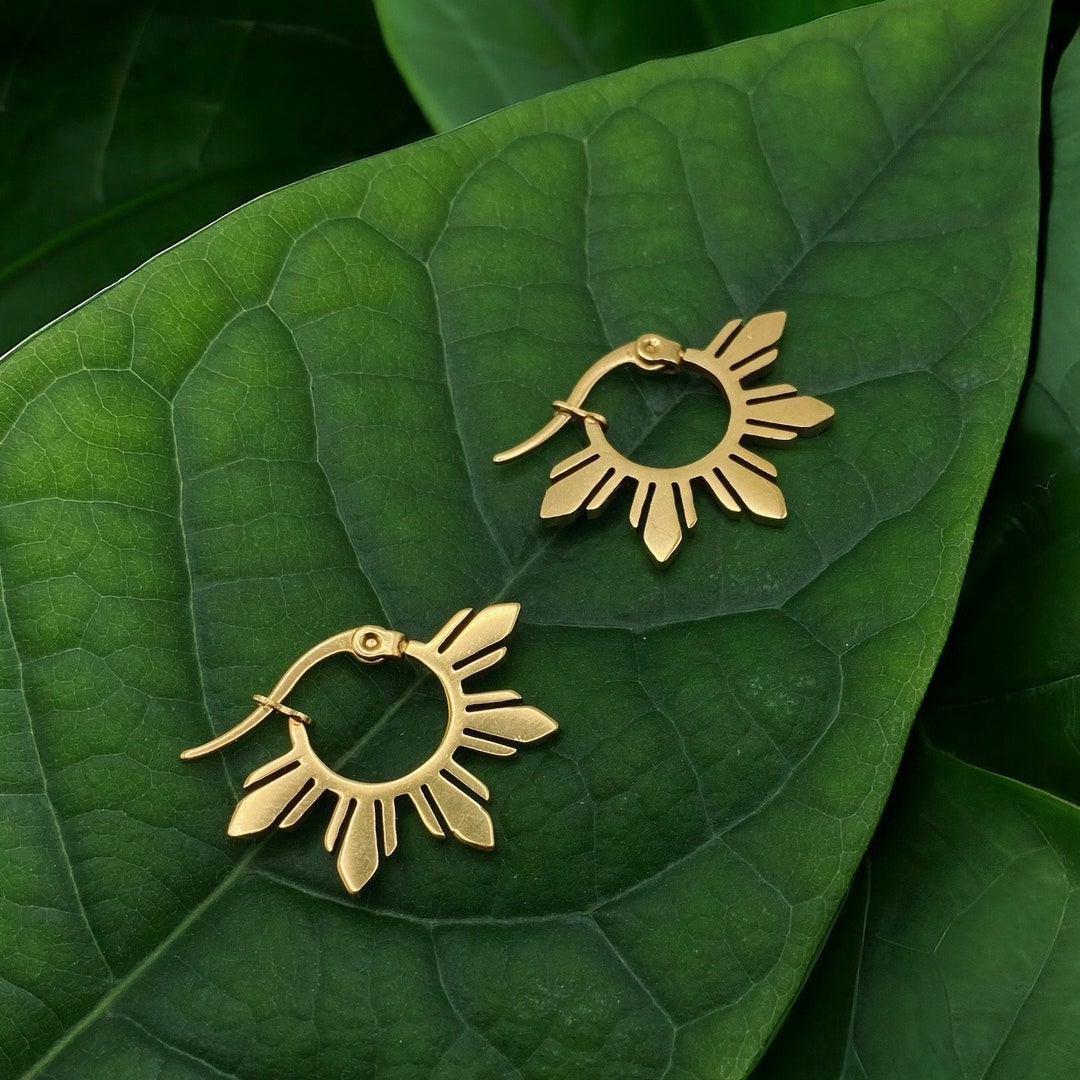 Araw Hoop Earrings – Philippine Sun Design in 18K Gold Plated Stainless ...
