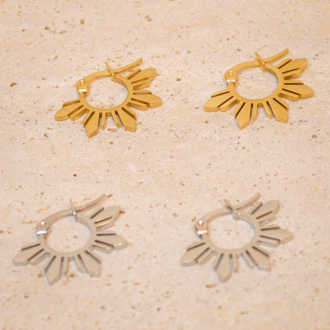 Philippine Sun Hoop Earrings Stainless Steel Araw Filipino Minimalist ...