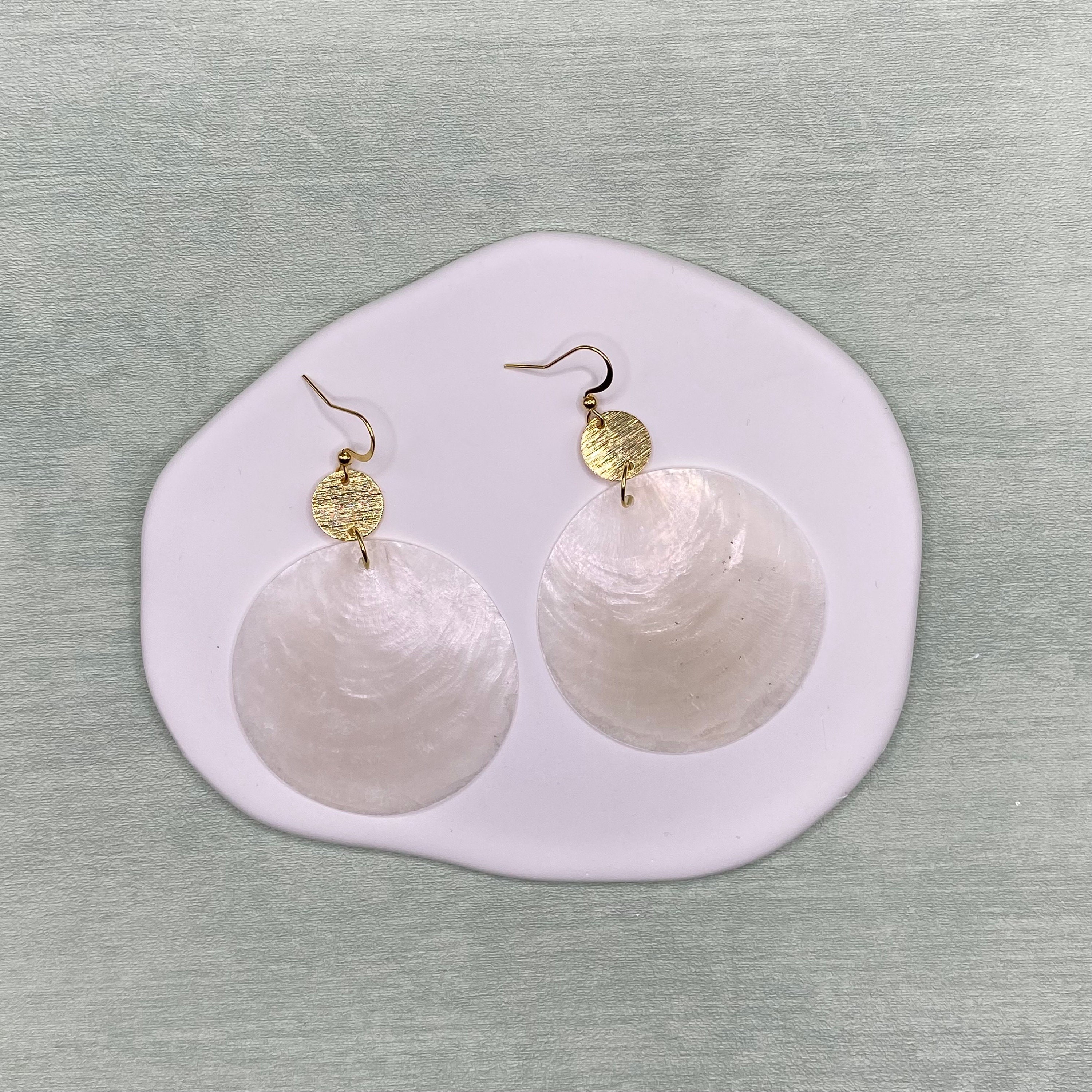 Capiz Shell Drop Earrings With 18K Gold Plated Hooks & Full - Etsy