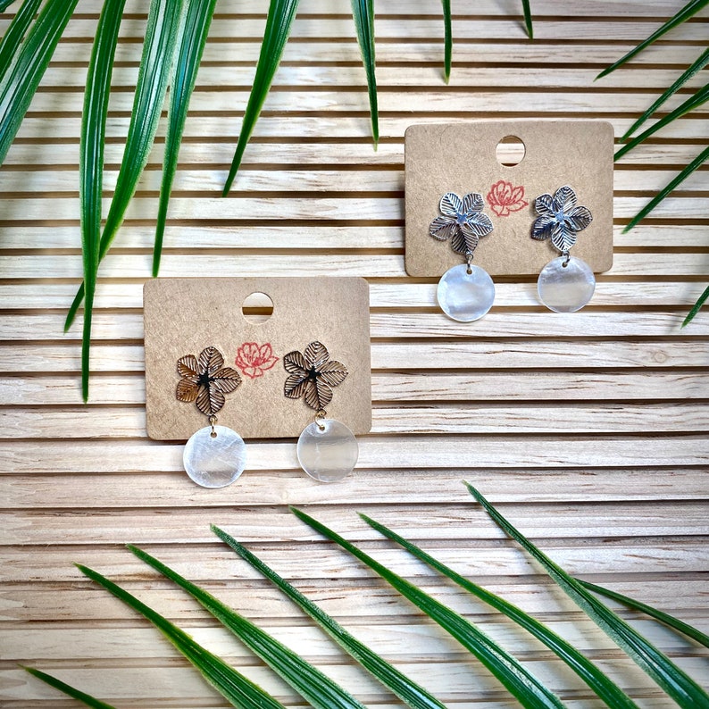 Capiz Shell Stud Earrings: Gold Flower, Filipino Minimalist Jewellery ...
