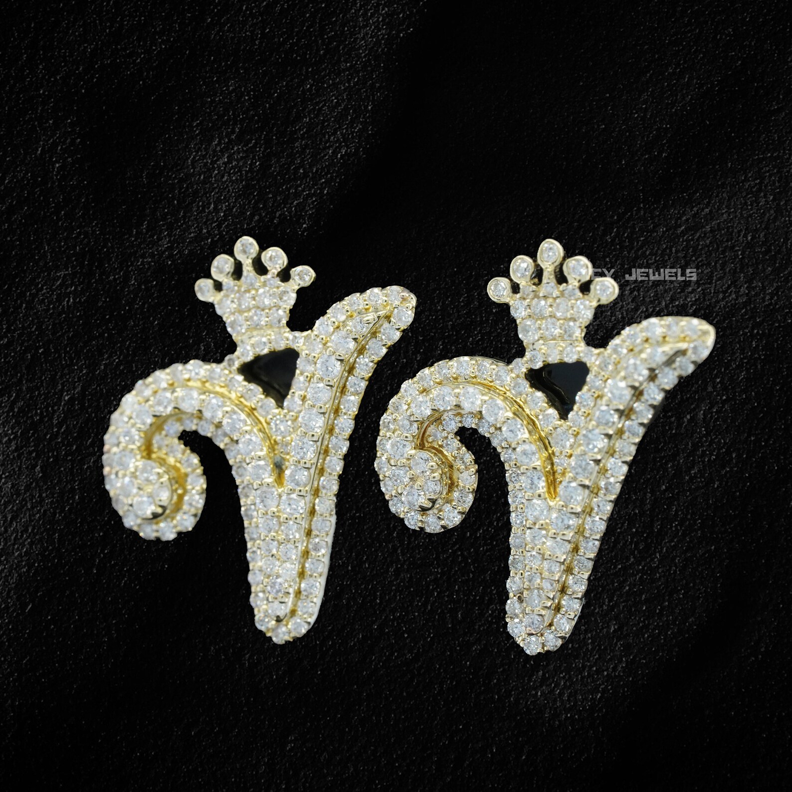 Custom Initial Letter Earrings Iced Out Unisex Earrings 10K Solid Gold ...