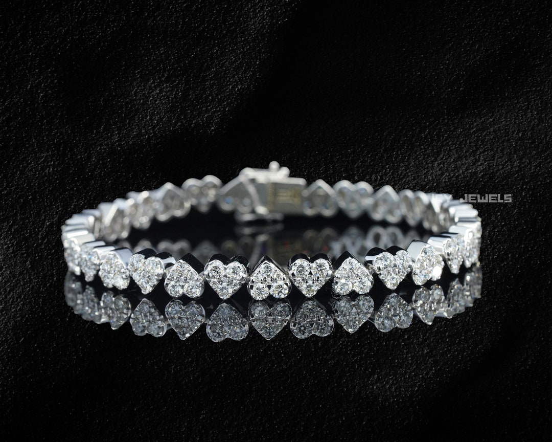6.50MM Fully Iced Out Heart Shaped Bracelet Mens 10K Gold Moissanite ...