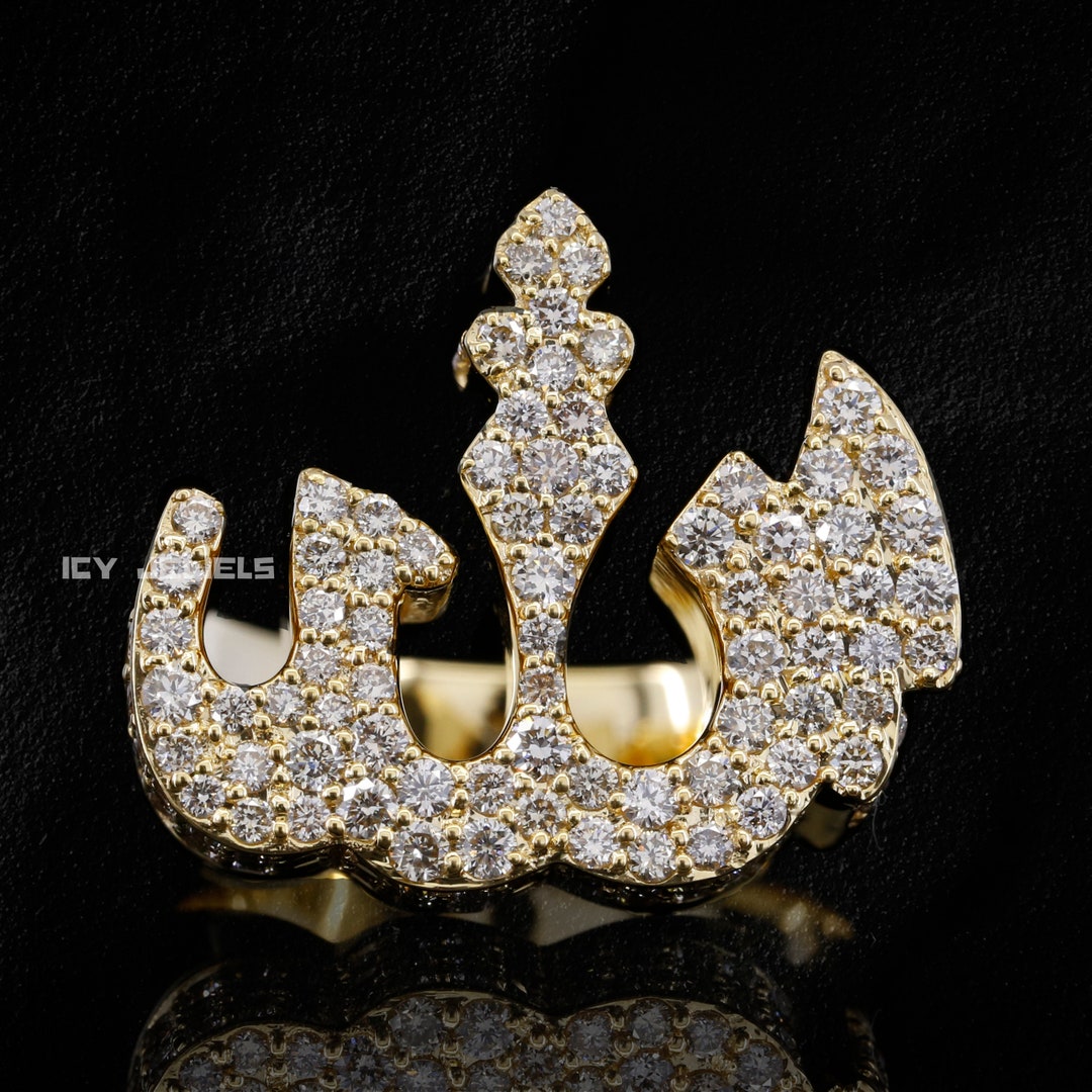 Custom Religious Allah Ring for Men 10K Solid Gold With VVS Moissanite ...