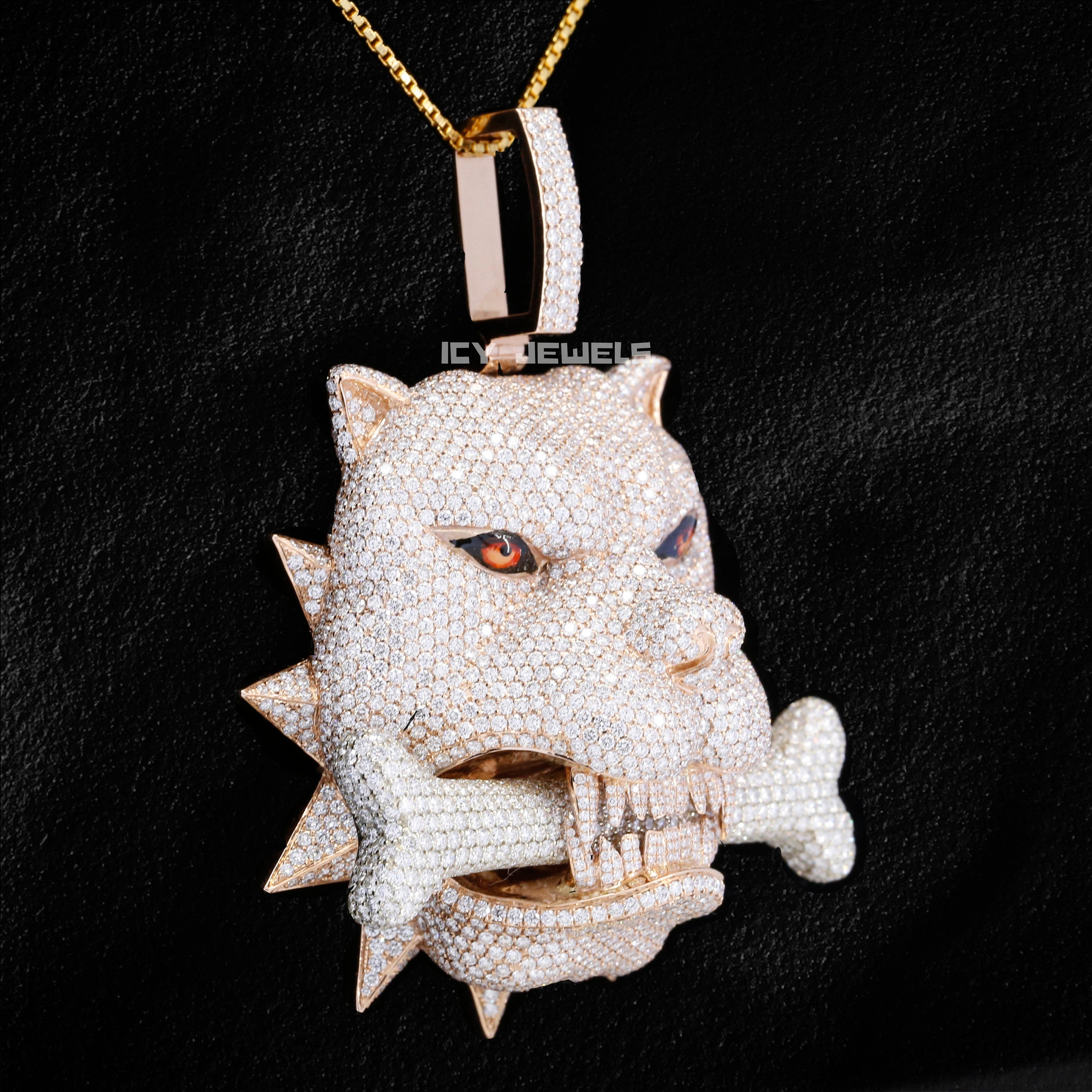 Custom Angry Pitbull Dog Pendant Moissanite 10K Gold Diamond Pendant ...