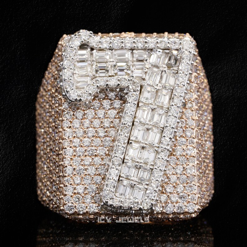 Custom Mens Moissanite Ring Iced Out Lucky Number Ring - Etsy