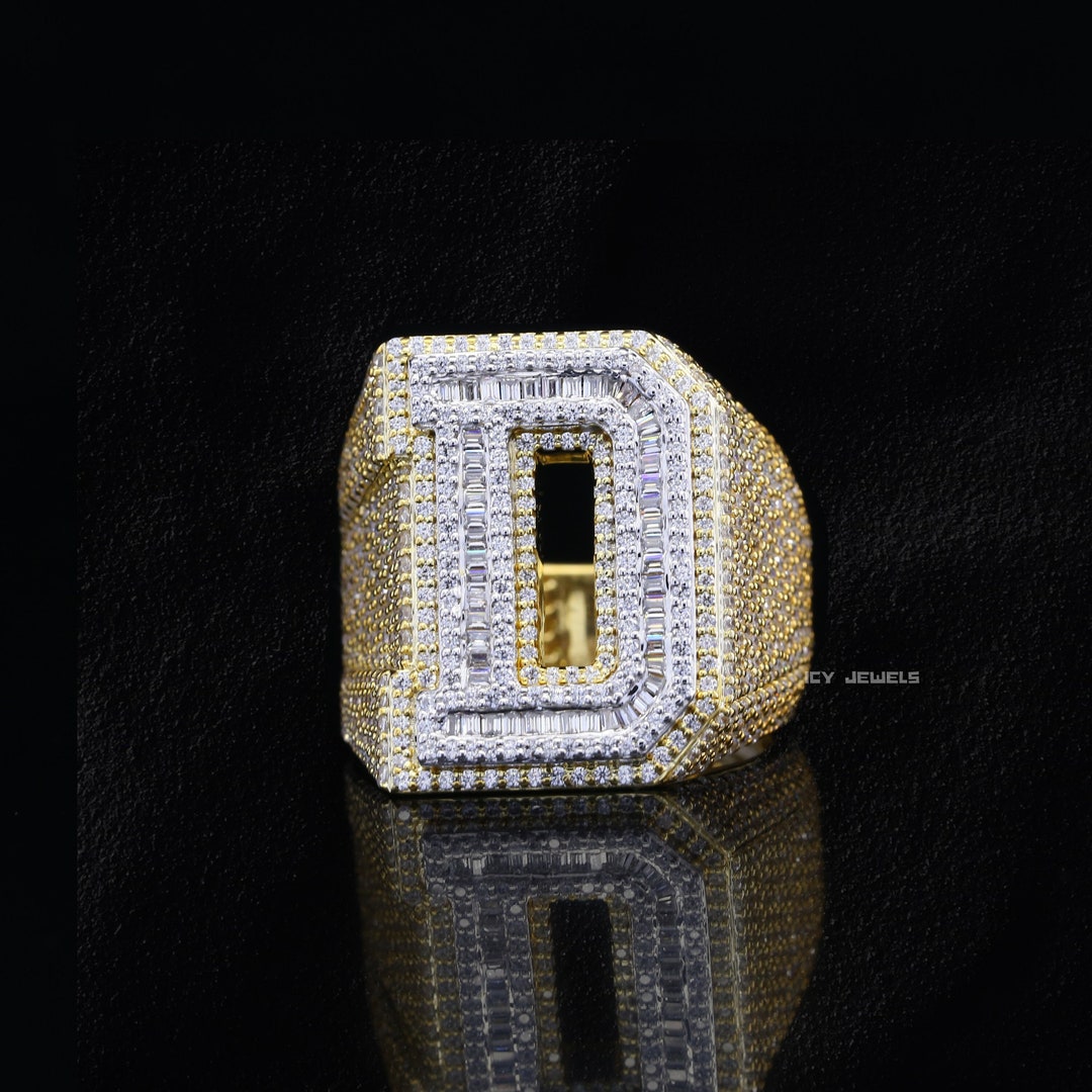 Iced Out Initial Letter Ring 925 Silver Moissanite Name Ring Men's Icy ...