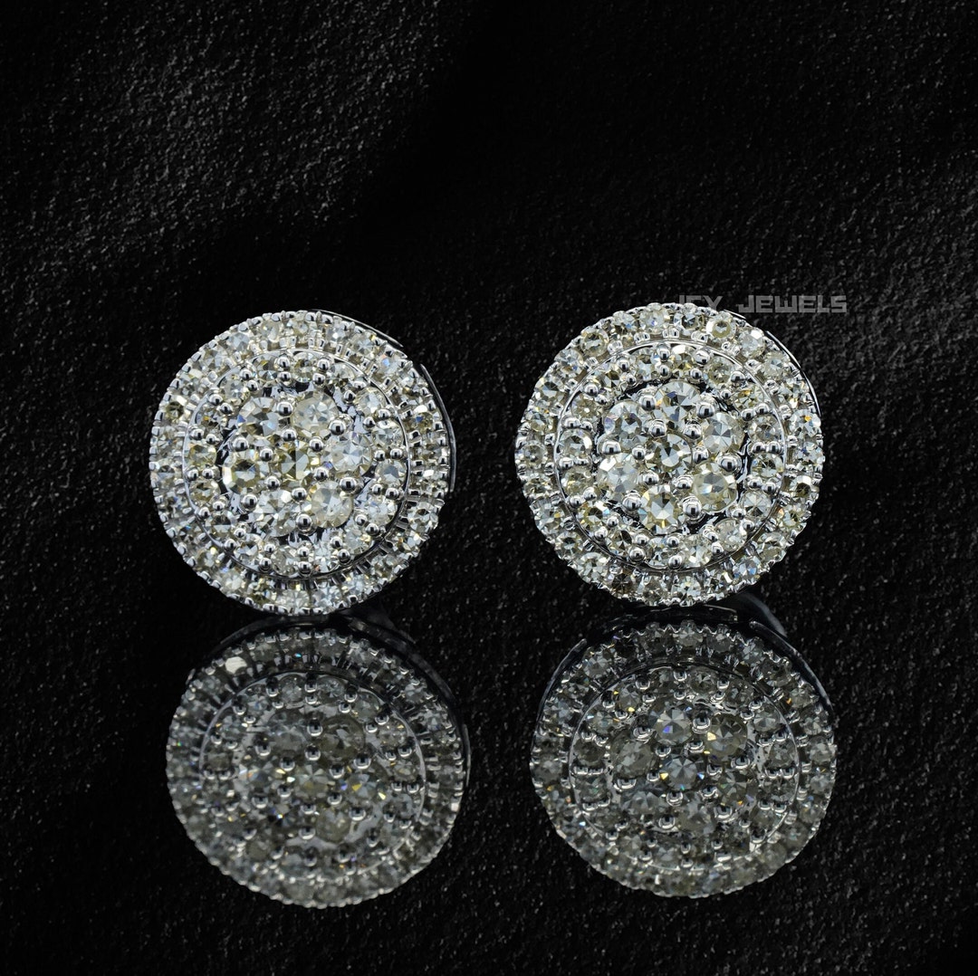 10MM Iced Out Moissanite Earrings Mens Double Halo Earrings 10K Gold ...