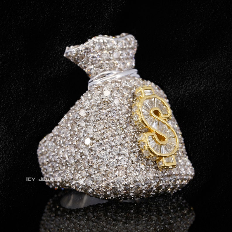 Icy Dollar Sign Diamond Ring for Men VVS Moissanite 10K Solid White ...