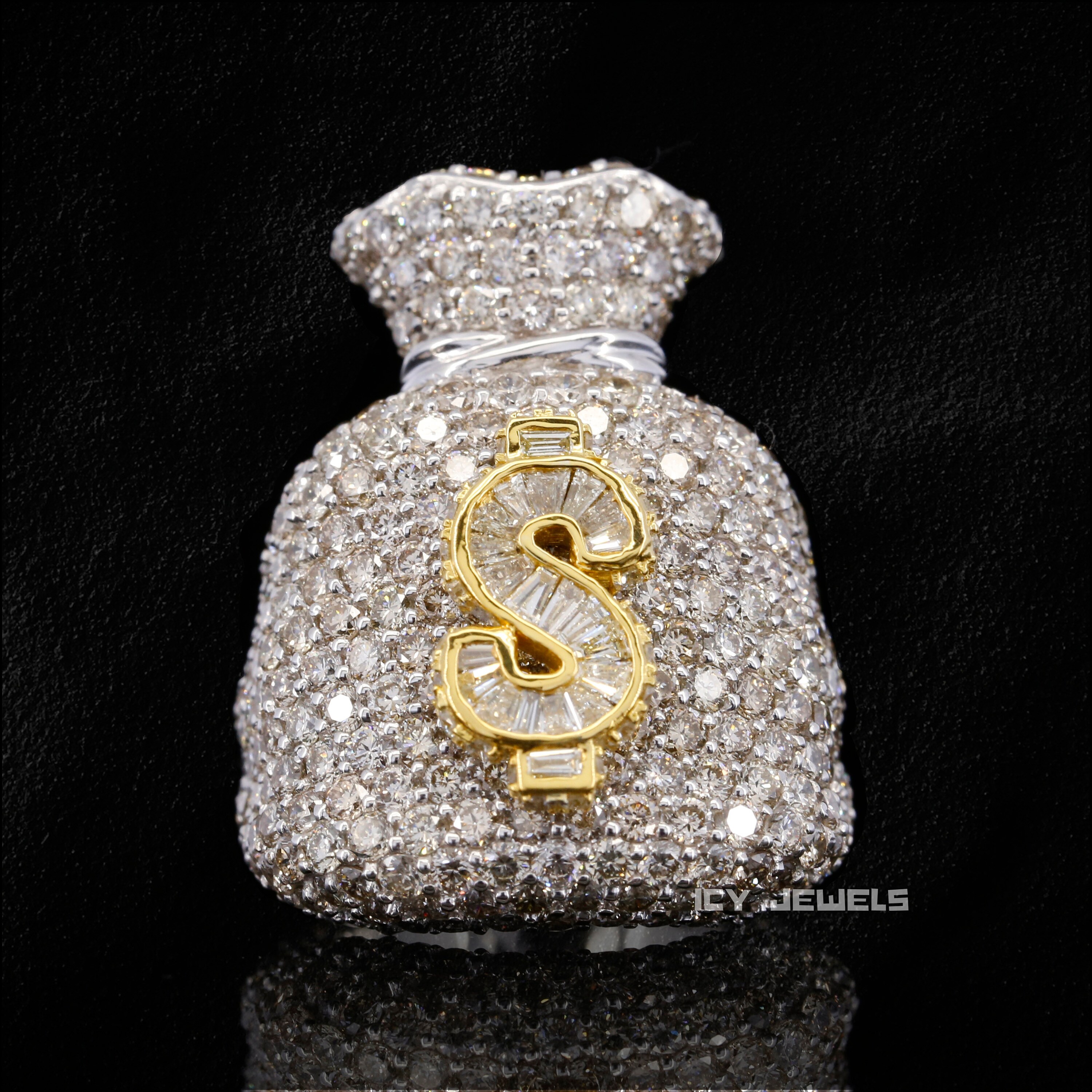 Icy Dollar Sign Diamond Ring for Men VVS Moissanite 10K Solid White ...