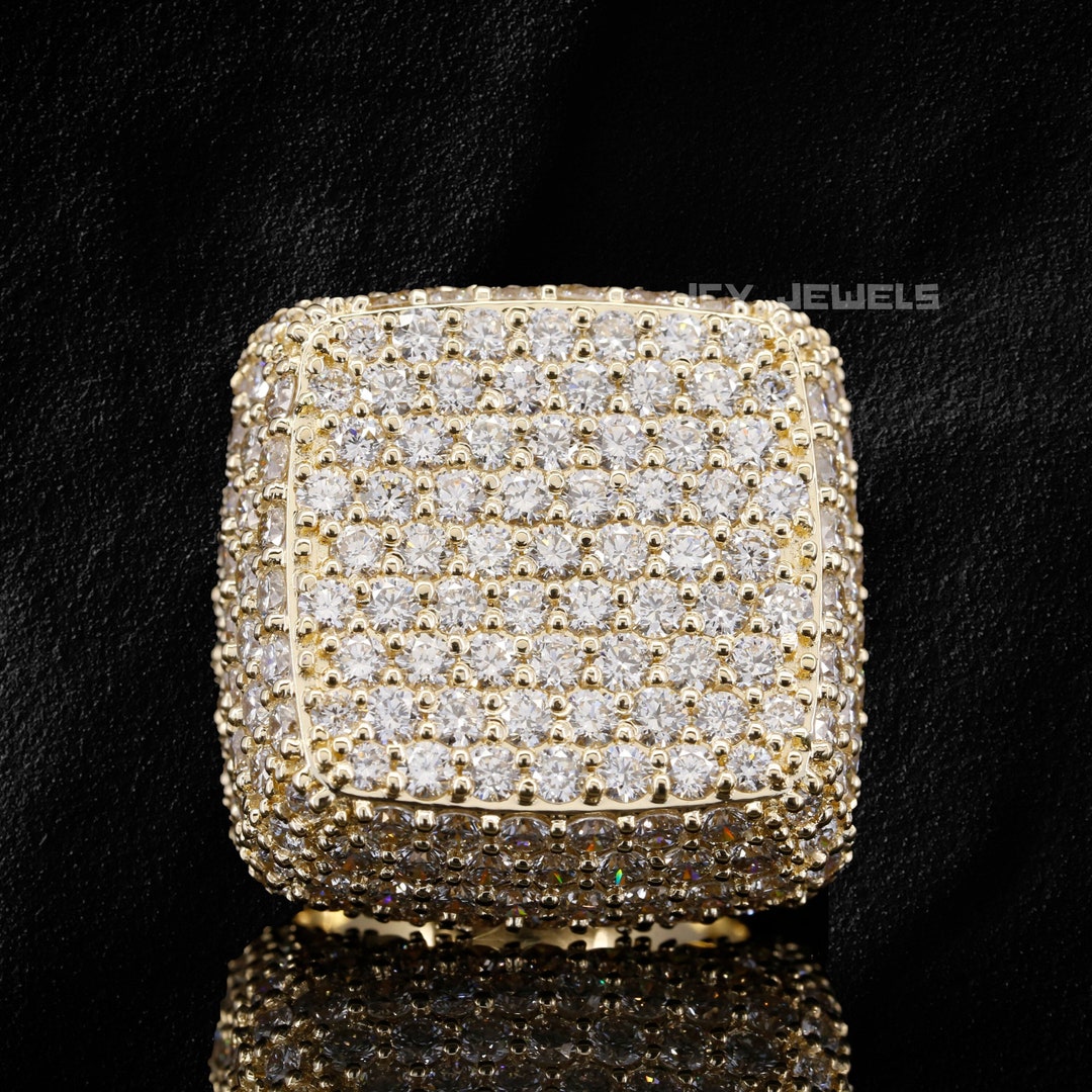 Iced Out Championship Ring Mens 10K Gold Moissanite Ring Hip Hop Ring ...
