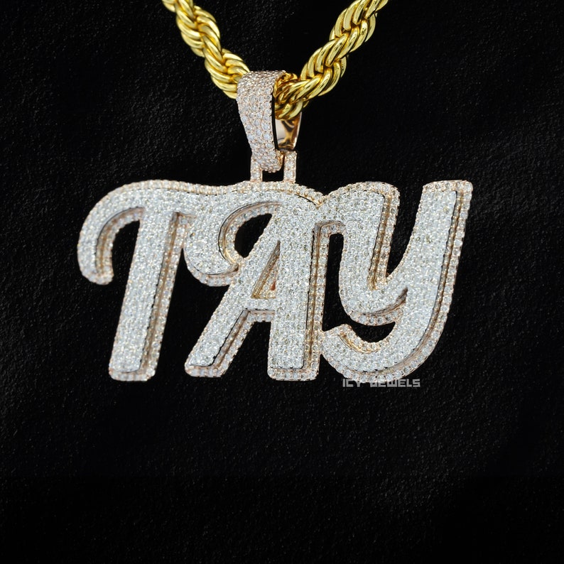 Iced Out Nameplate Pendant Custom 10K Gold VVS Moissanite Pendant TAY ...