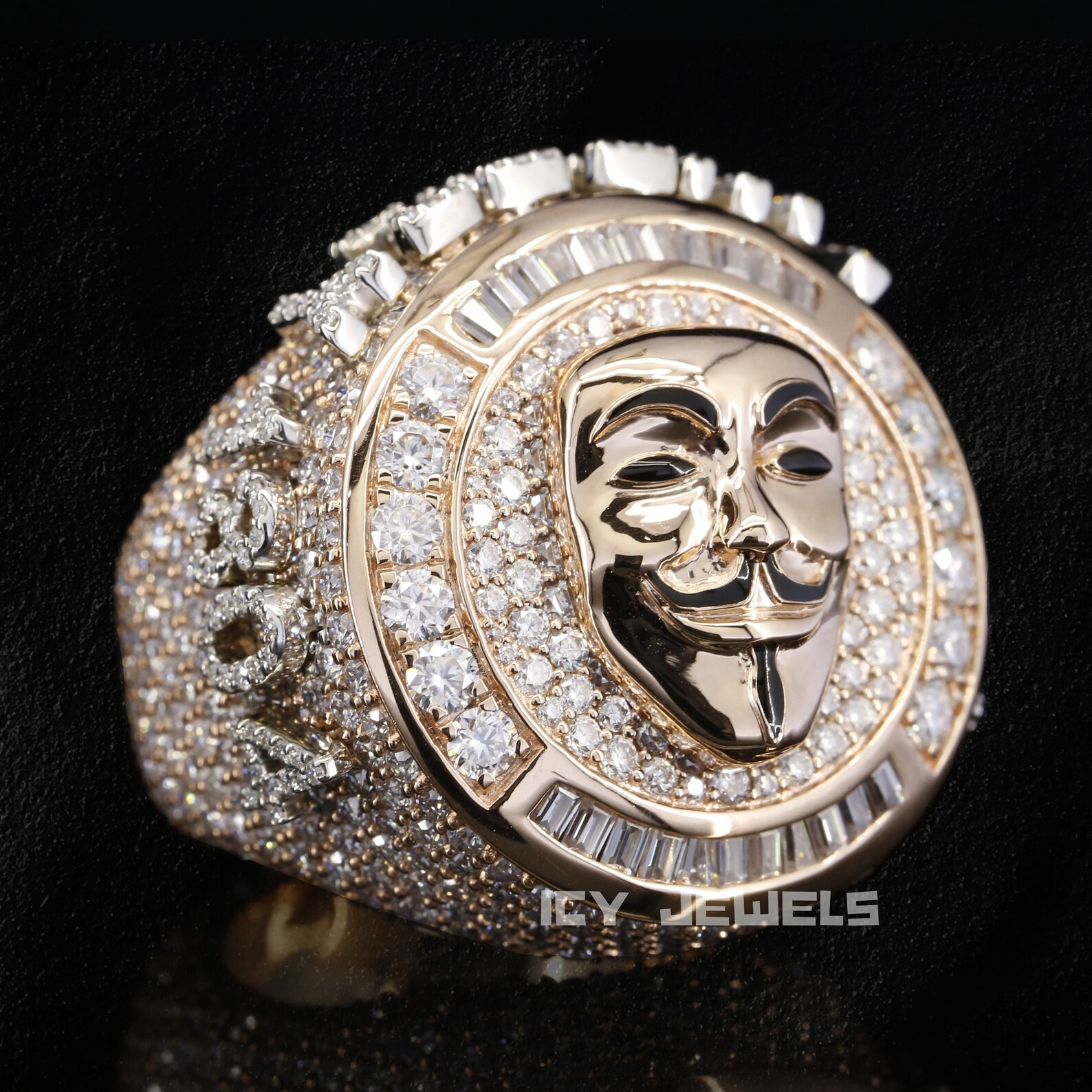 Iced Out Customized Joker Face Ring VVS Moissanite 10K Rose Gold Ring ...