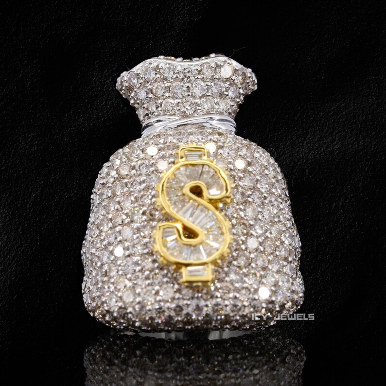 Icy Dollar Sign Diamond Ring for Men VVS Moissanite 10K Solid White ...