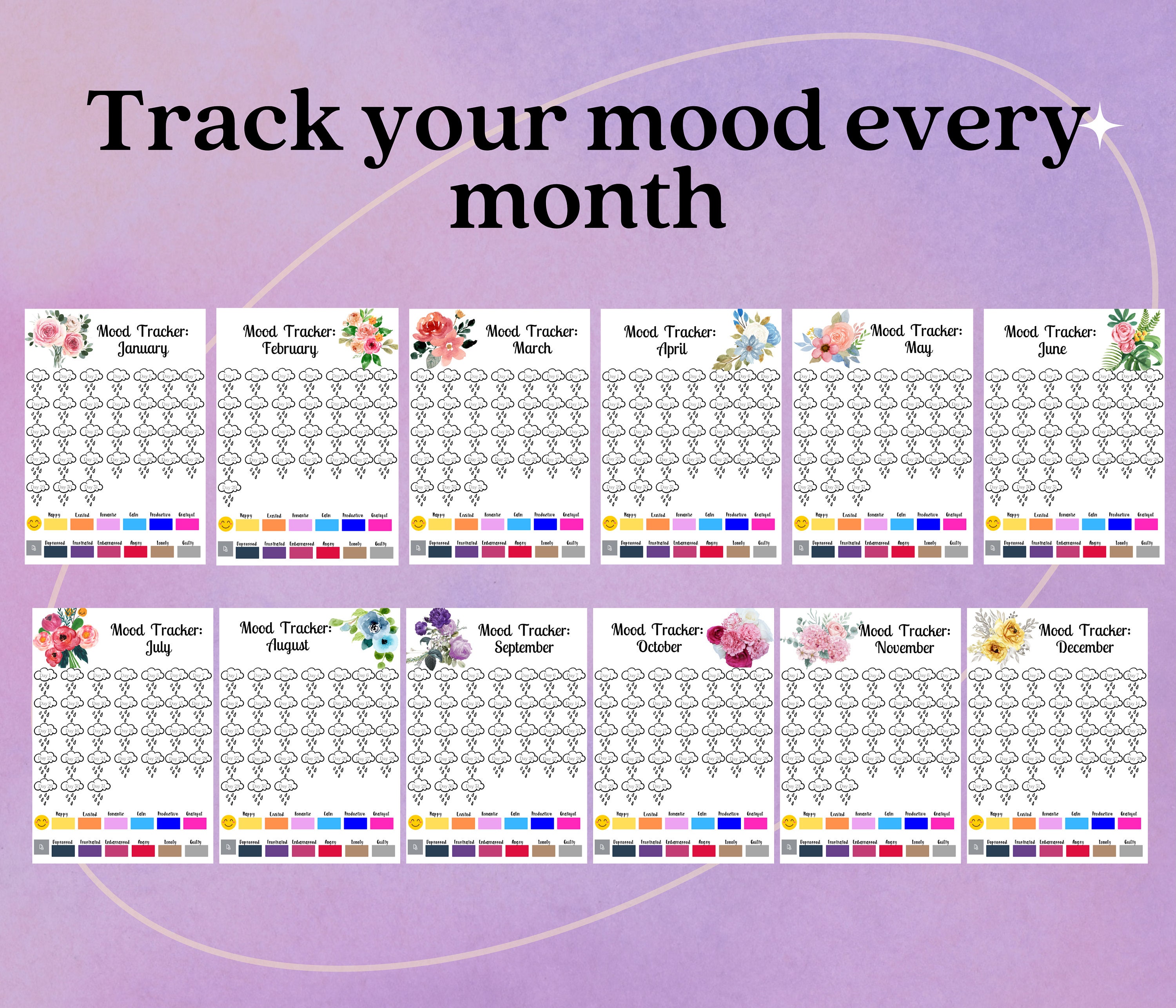 Digital Mood Tracker Printable, PDF Mood Tracker, Mood Journal Digital, Bullet Journal, Anxiety ...