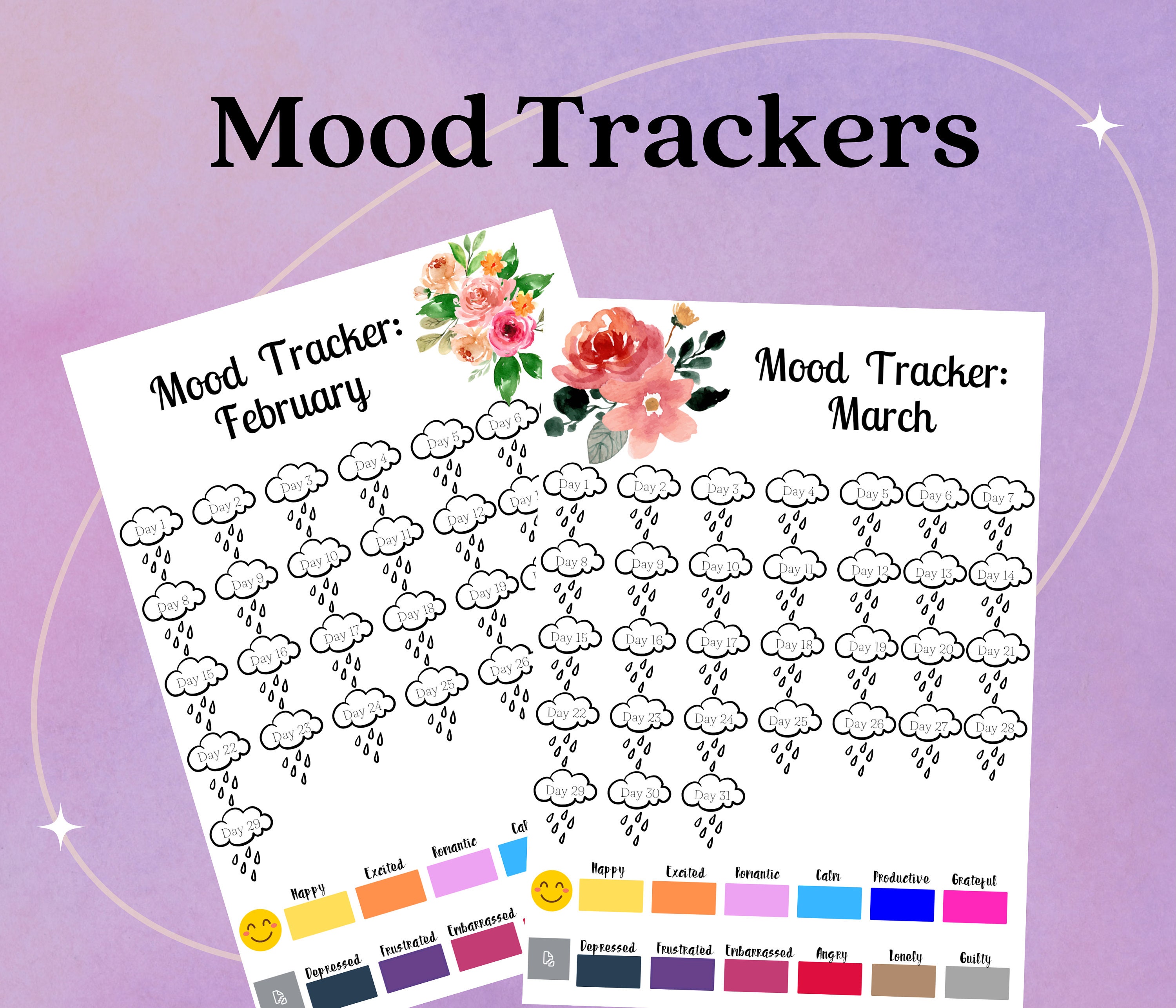 Digital Mood Tracker Printable, PDF Mood Tracker, Mood Journal Digital ...