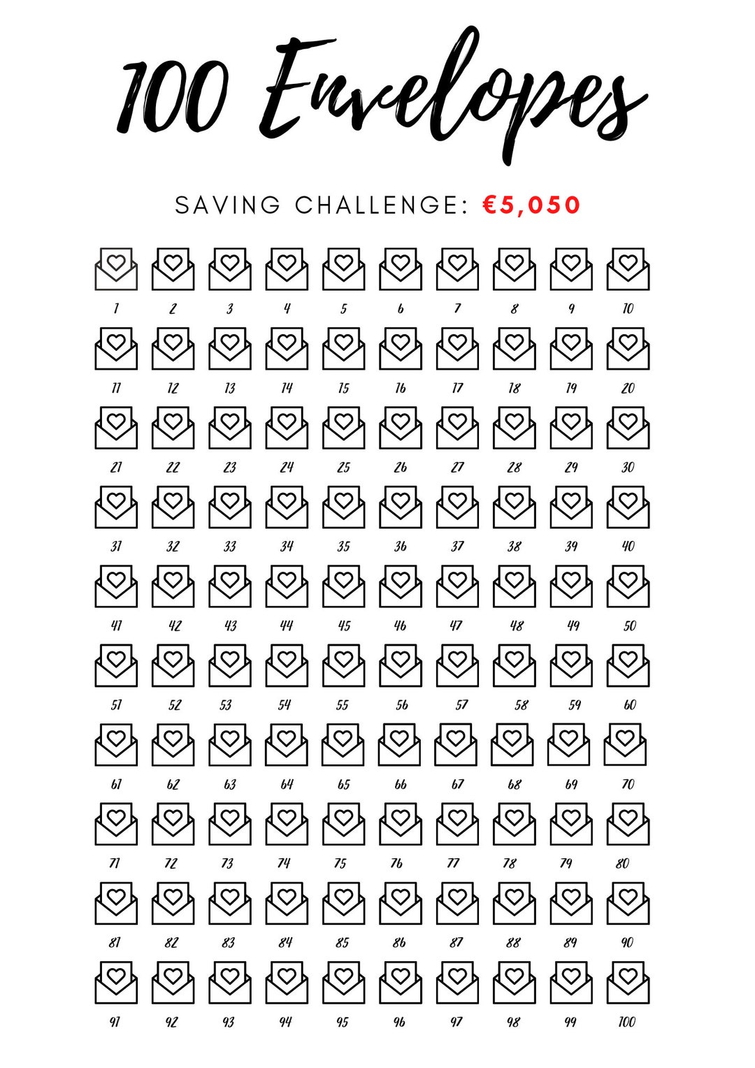 100 Envelopes Saving Challenge, Printable, Money Saving Challenge ...
