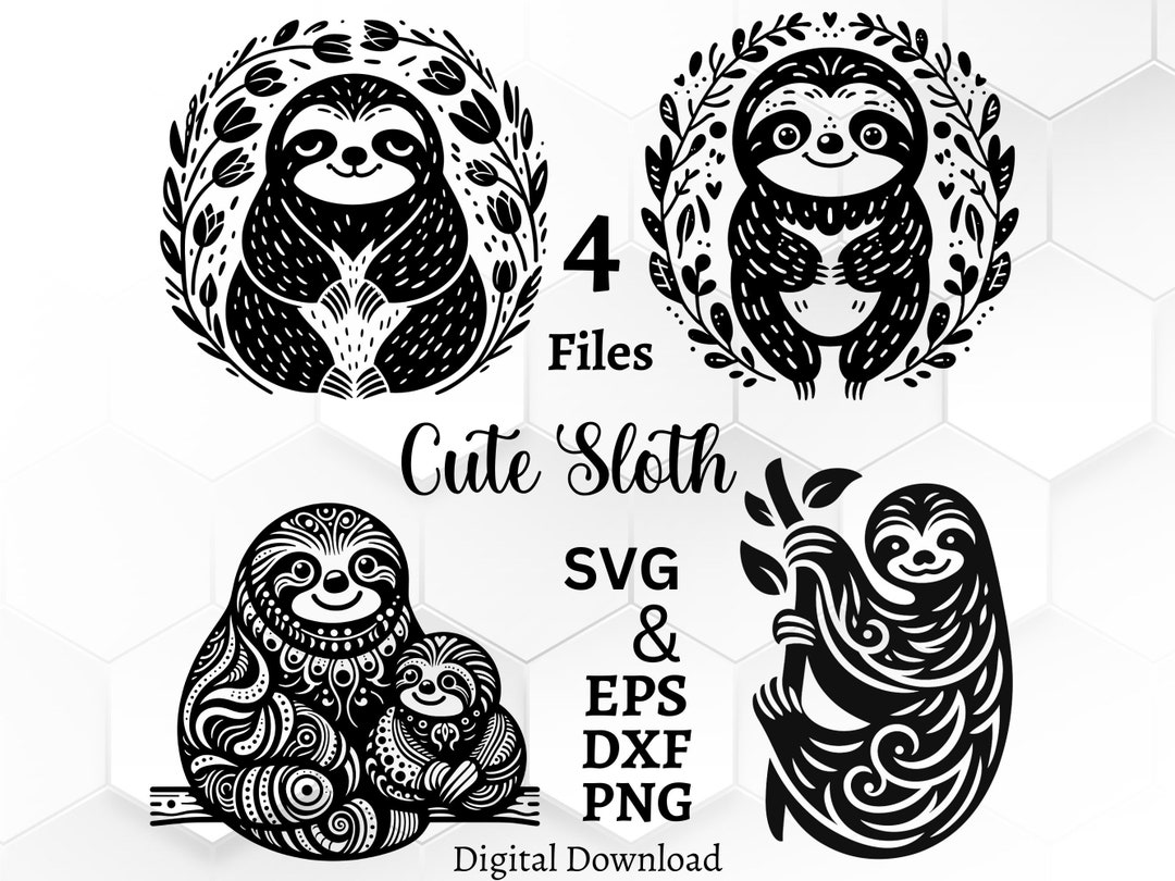 Charming Sloth SVG Bundle, Whimsical Floral Sloth Cut Files, Decorative ...