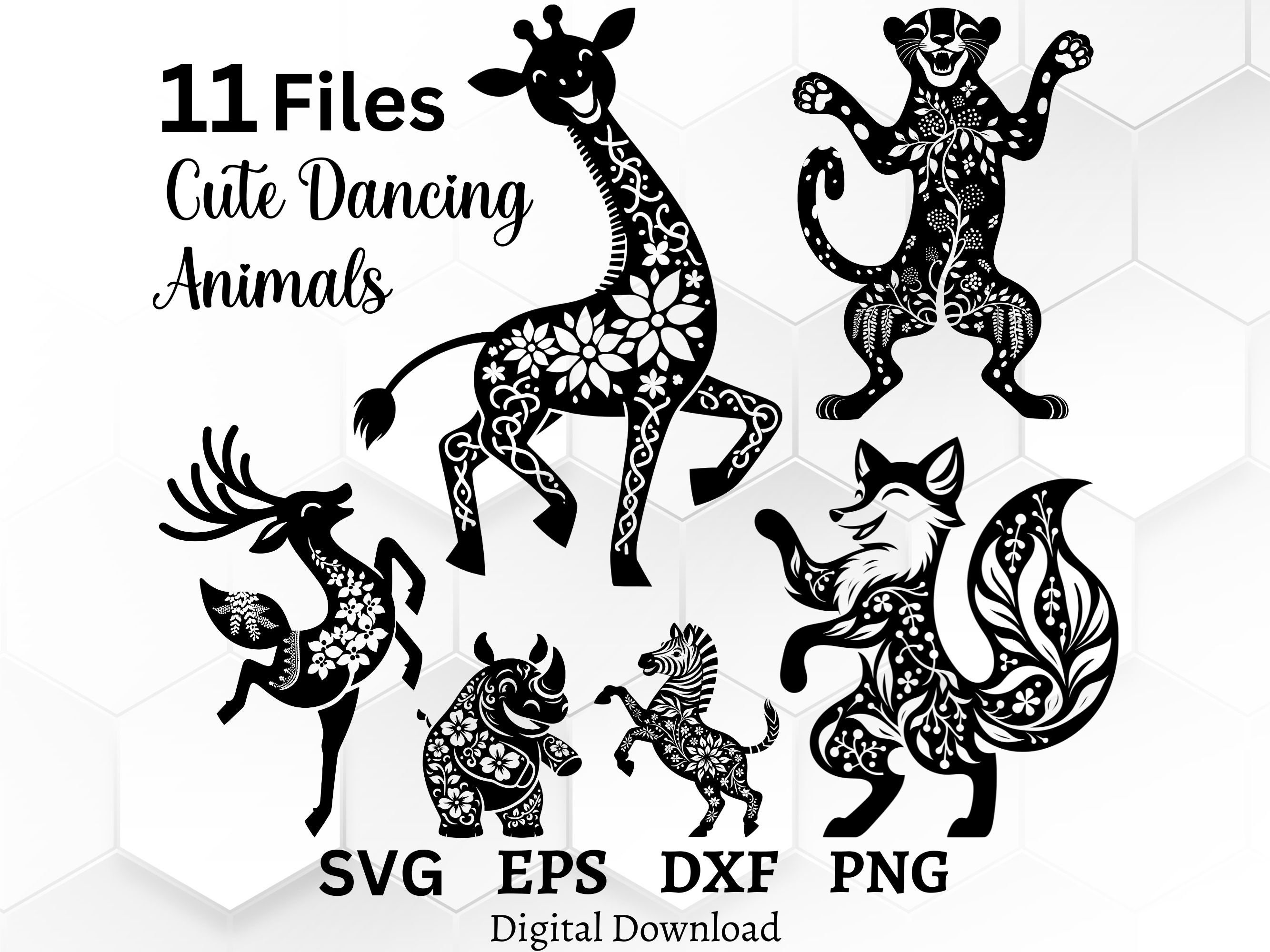 Cute Dancing Animals SVG Bundle Whimsical Animal Illustrations for ...