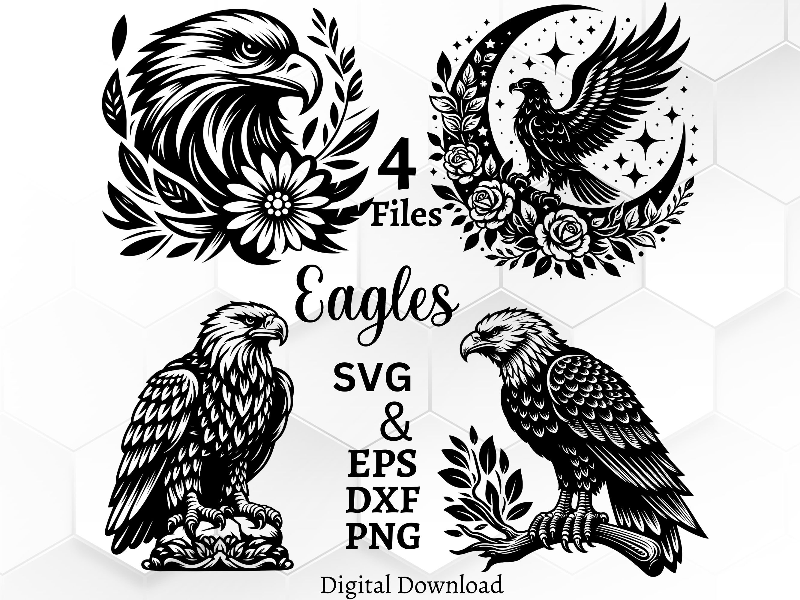 Elegant Eagle SVG With Floral Design: Perfect for Laser Cutting, Cricut ...