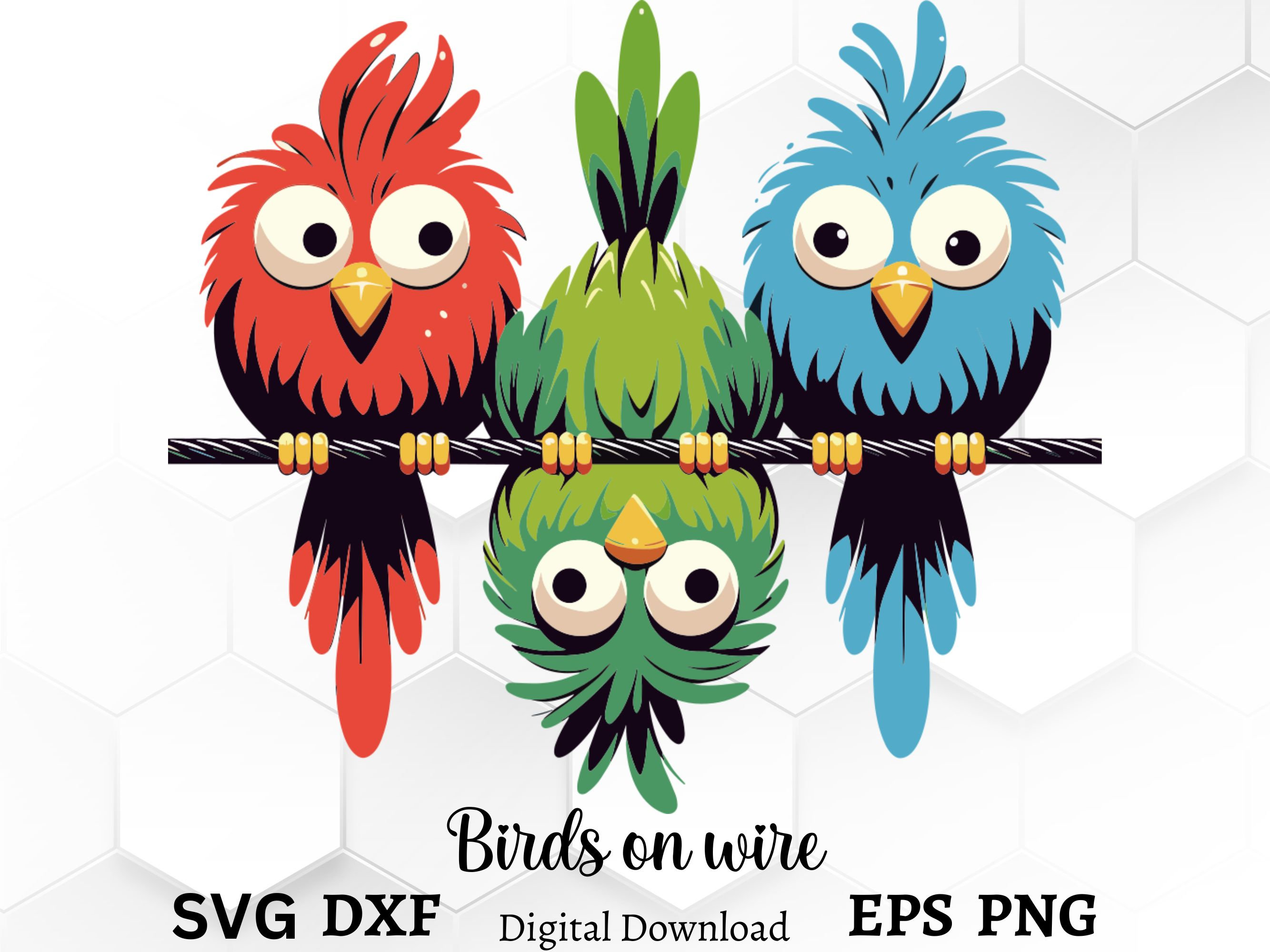 Colorful Birds on Wire SVG, Whimsical Bird Clipart, Cute Animal ...