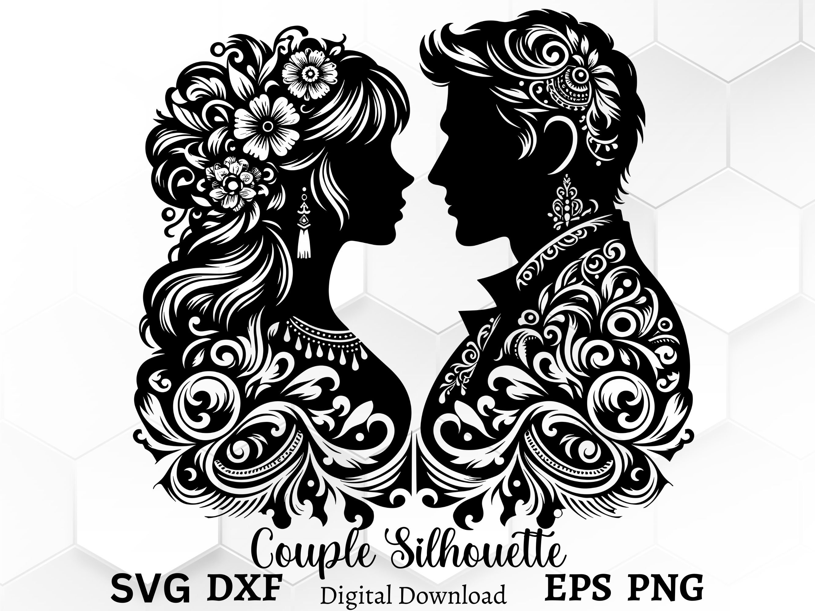 Intricate Couples SVG - Floral Couple Silhouette SVG - Perfect for ...